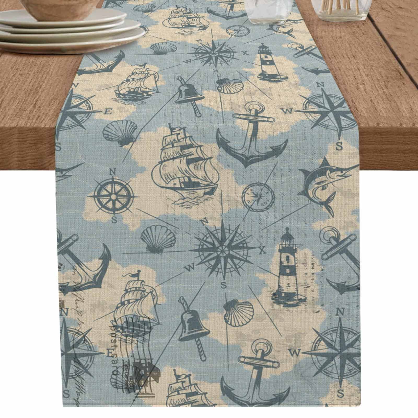 nqOlkjepod Sailing Anchor Table Runner 108 Inches Long Farmhouse Dress ...