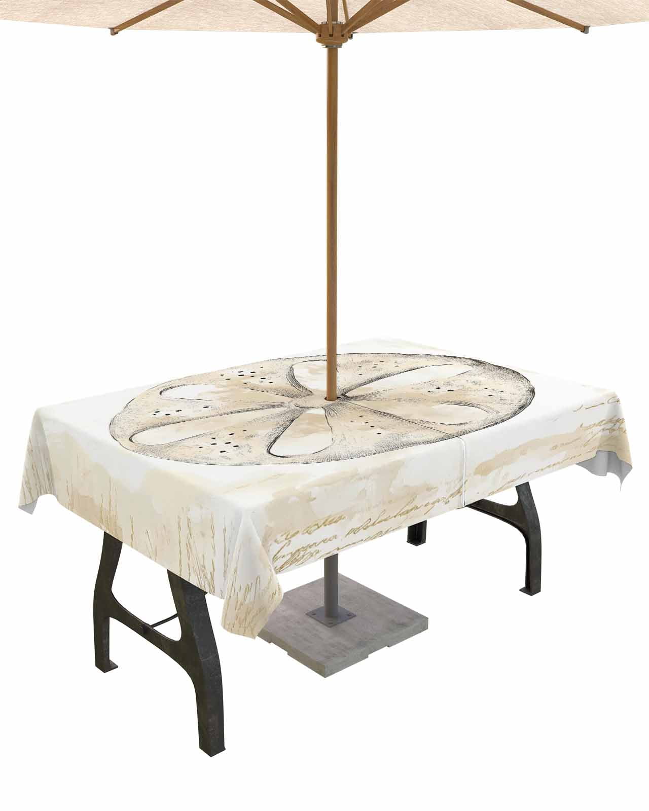 nqOlkjepod Sand Dollar Coastal Outdoor Tablecloth with Umbrella Hole ...