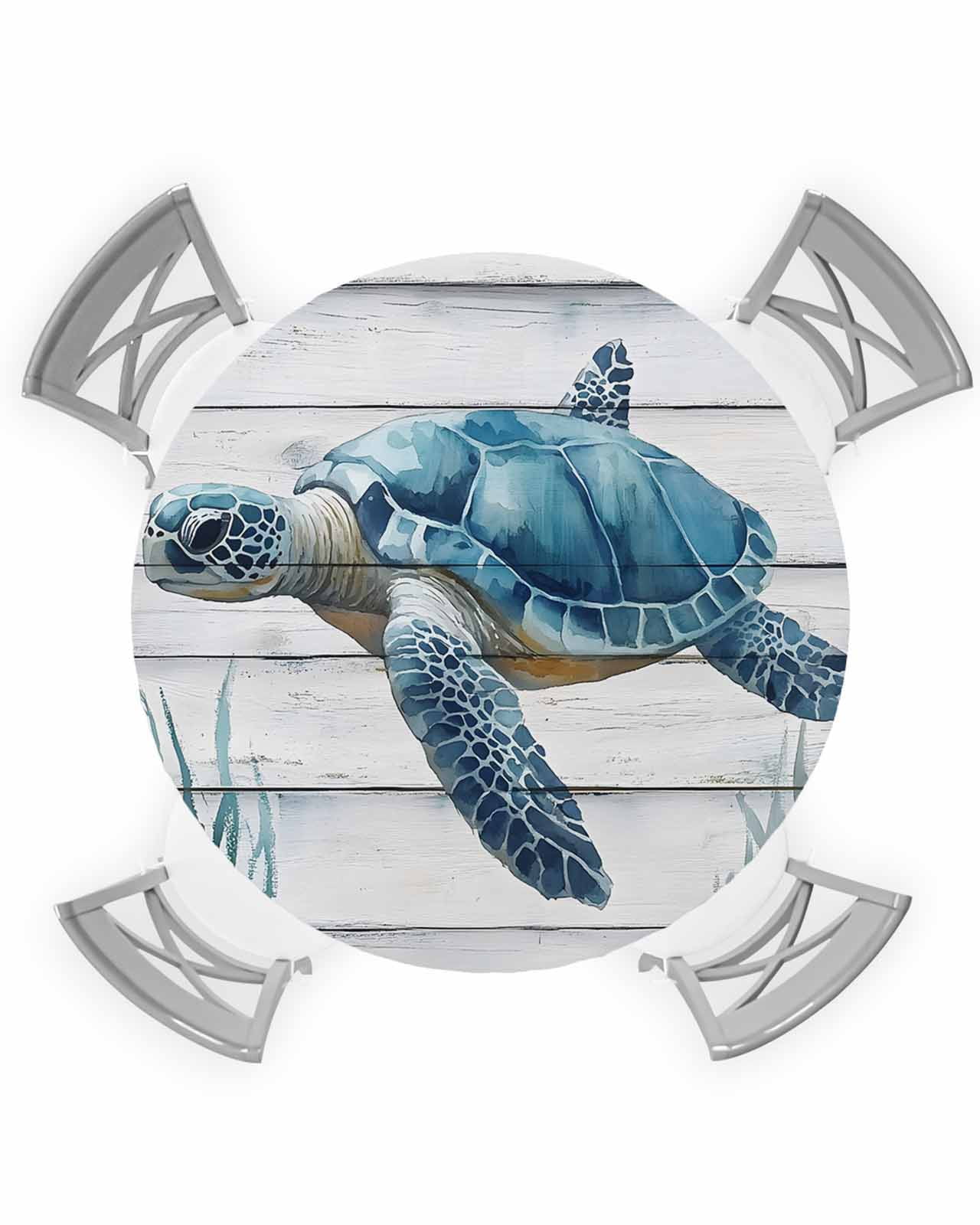 nqOlkjepod Sea Turtle Blue Round Tablecloth, Fitted Table Cover with ...