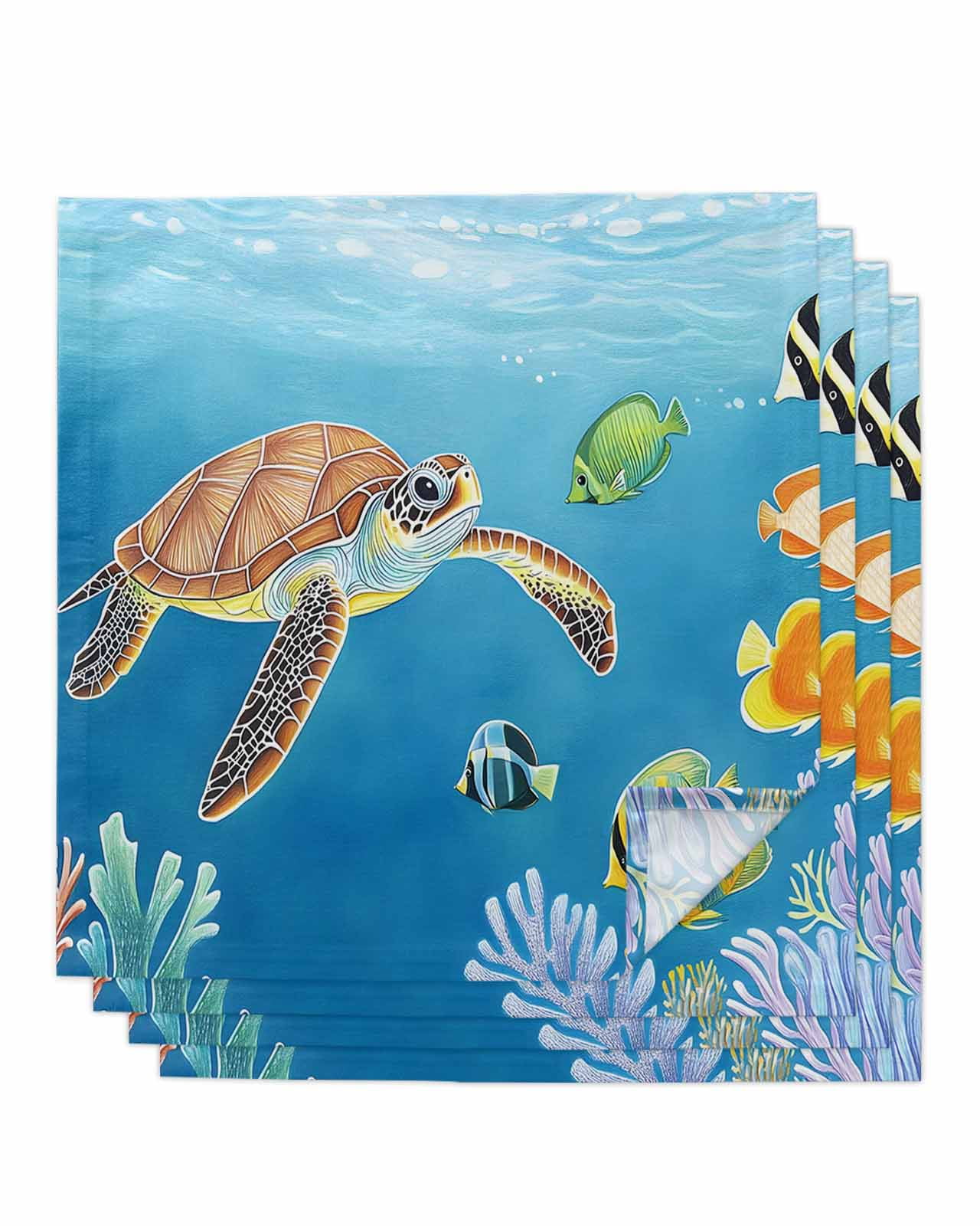 nqOlkjepod Sea Turtle Coastal Cloth Napkins Set of 4 Reusable Dinner ...
