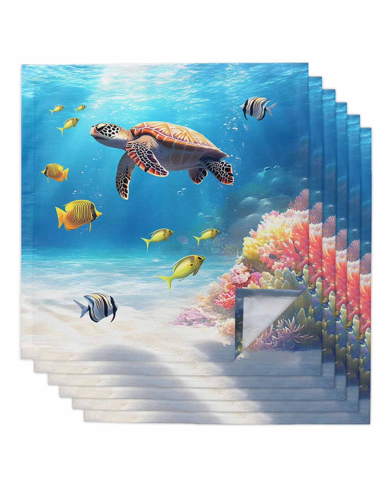 nqOlkjepod Sea Turtle Coastal Cloth Napkins Set of 6 Reusable Dinner ...