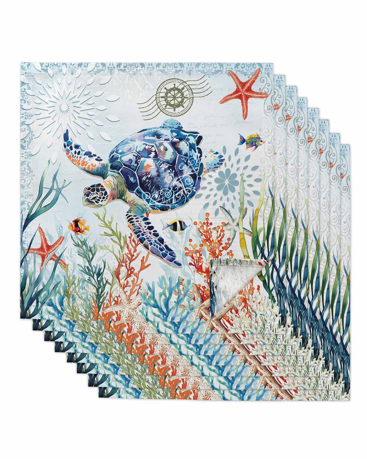 nqOlkjepod Sea Turtle Coastal Cloth Napkins Set of 8 Reusable Dinner ...