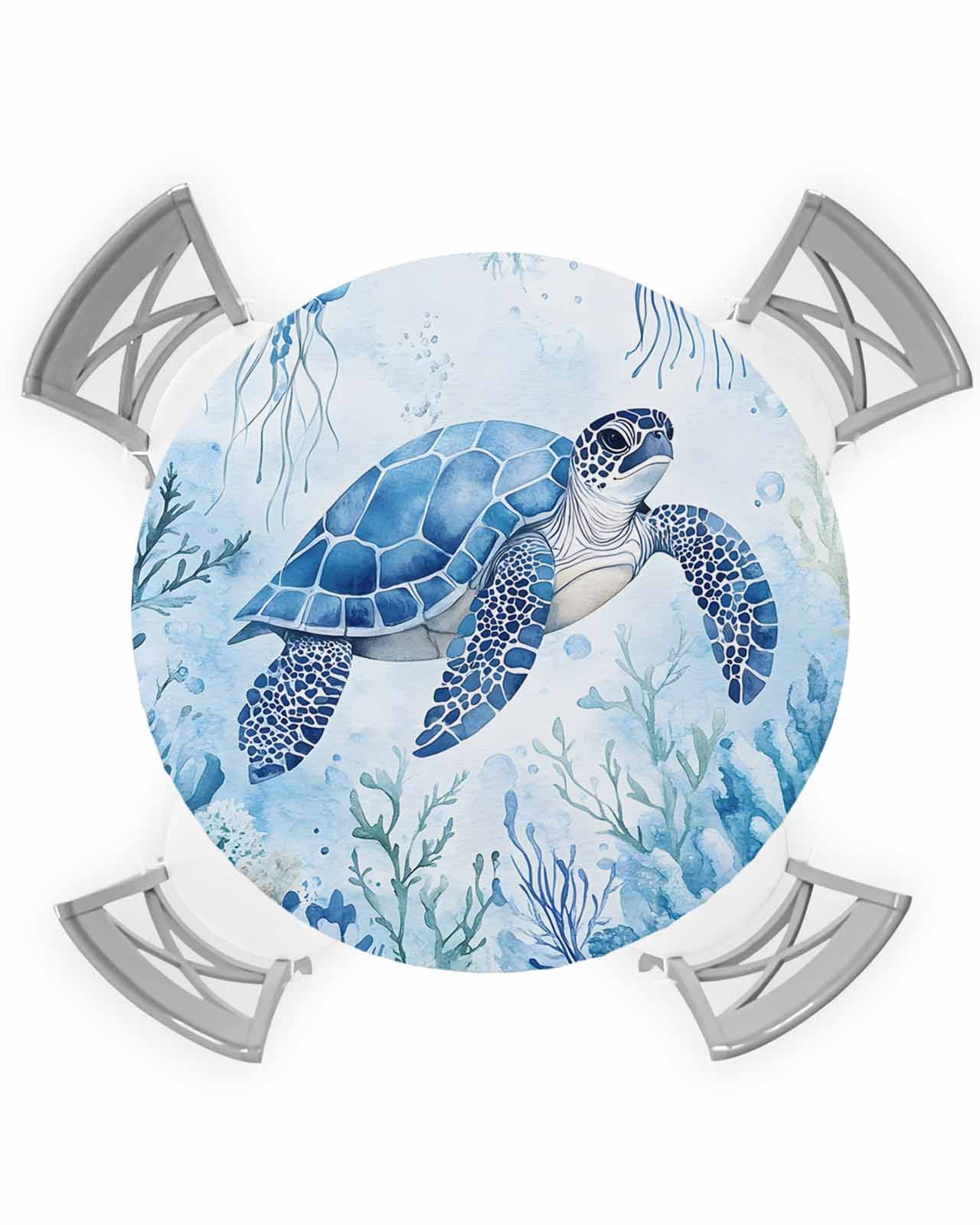 nqOlkjepod Sea Turtle Coastal Round Tablecloth, Fitted Table Cover with ...