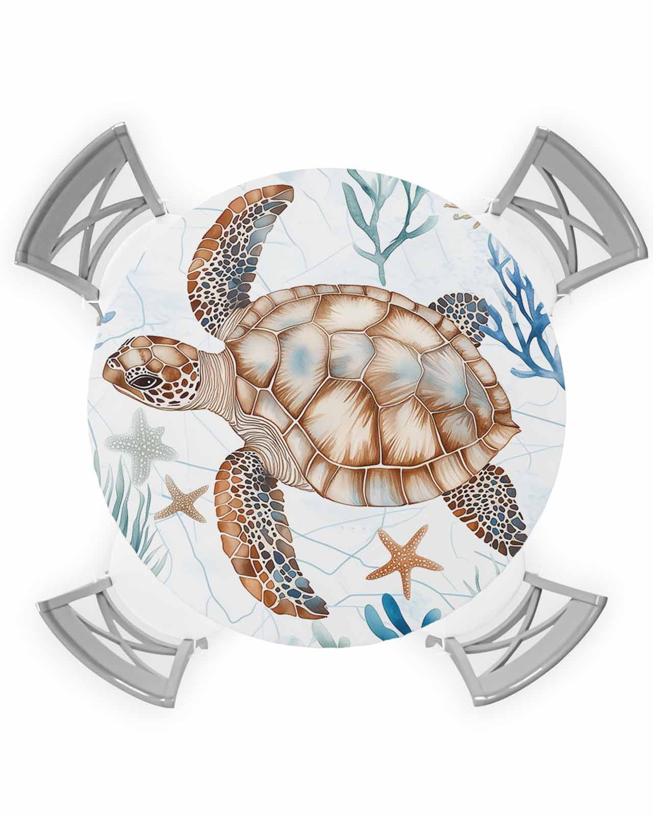 nqOlkjepod Sea Turtle Coastal Round Tablecloth, Fitted Table Cover with ...