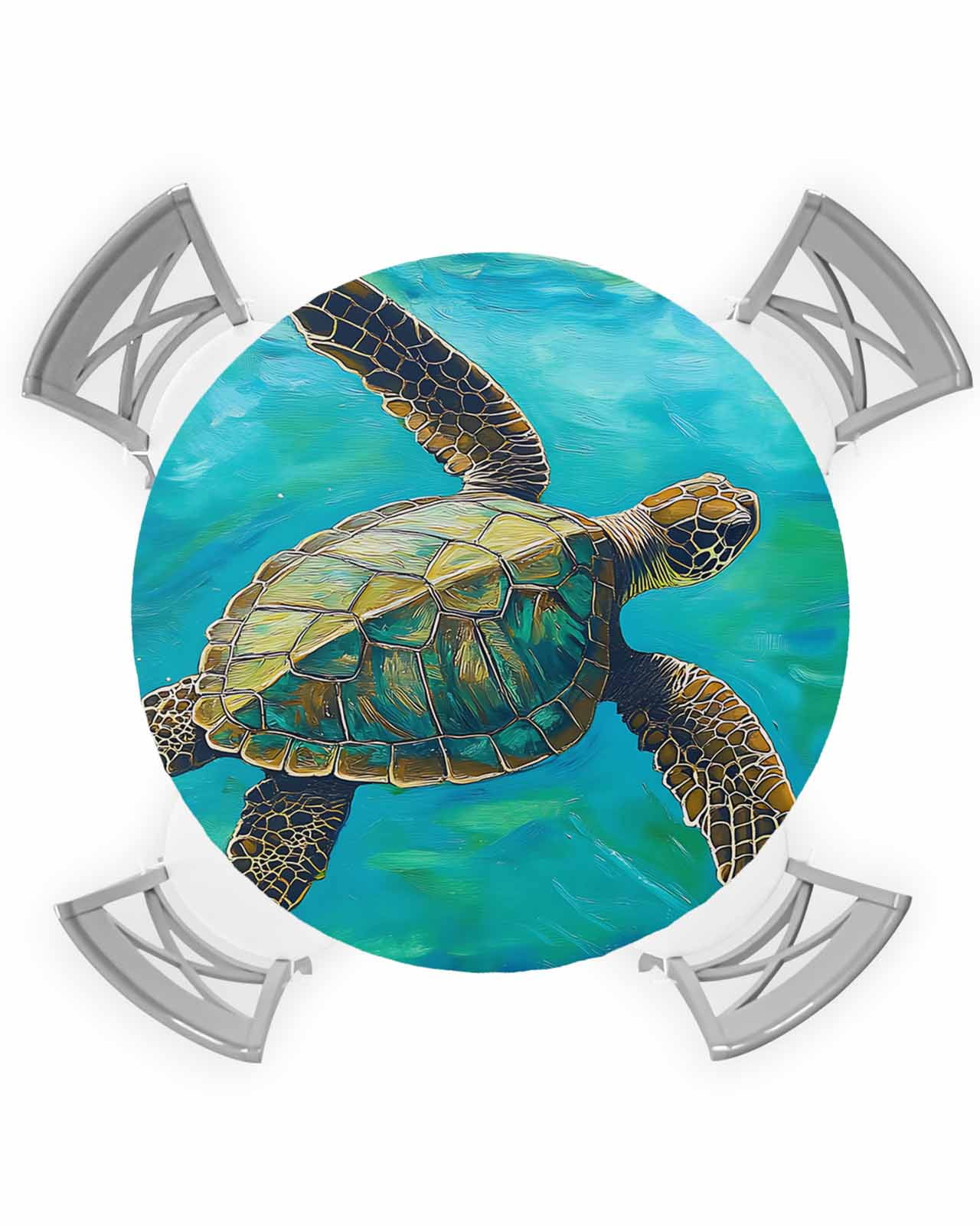 nqOlkjepod Sea Turtle Coastal Round Tablecloth, Fitted Table Cover with ...