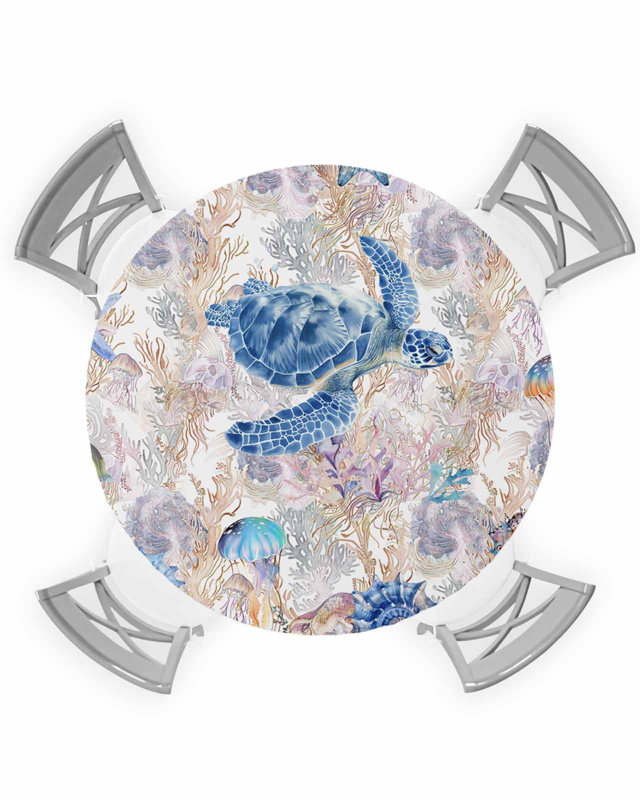 nqOlkjepod Sea Turtle Round Tablecloth, Fitted Table Cover with Elastic for 36"-44" Round Tables ...
