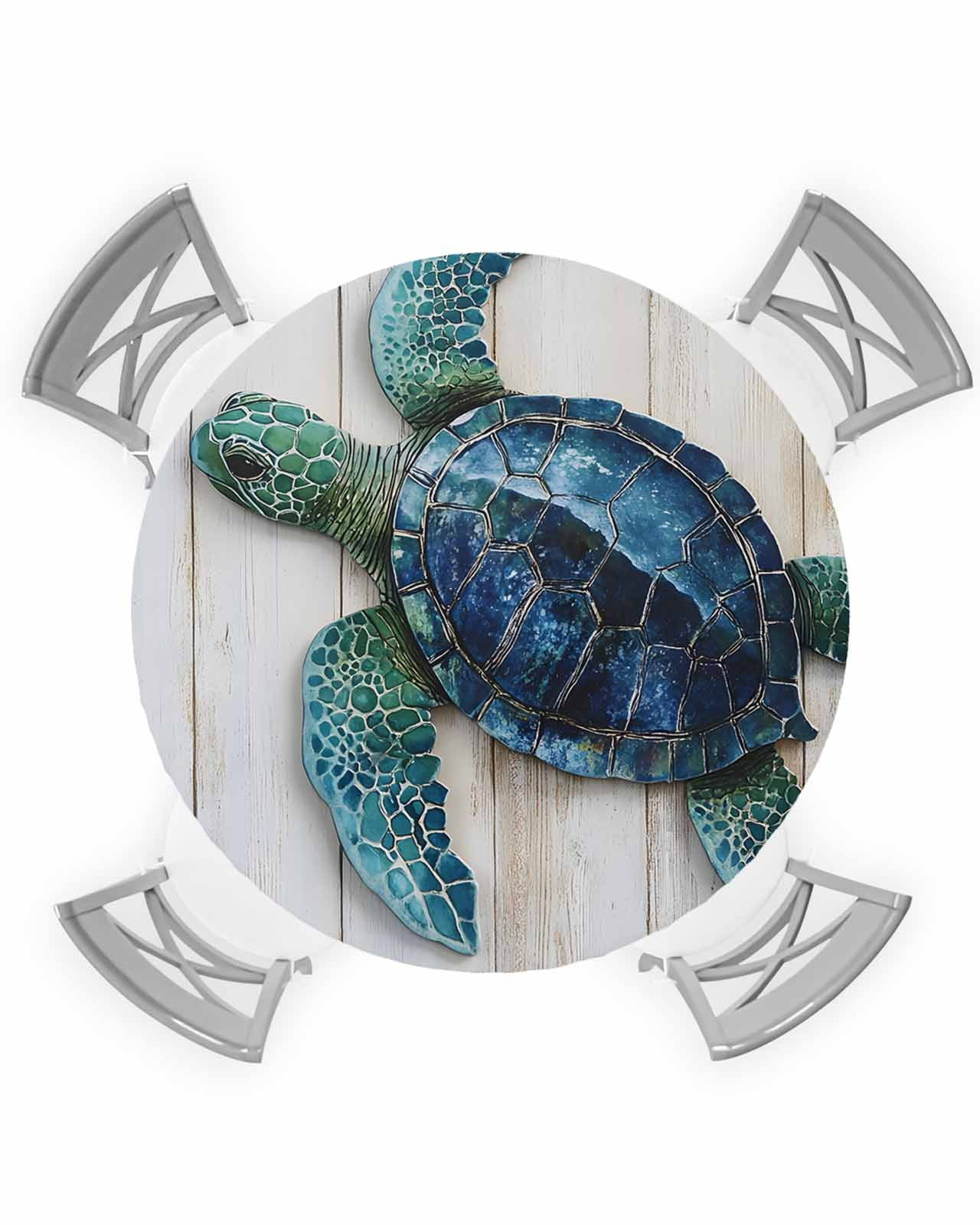 nqOlkjepod Sea Turtle Round Tablecloth, Fitted Table Cover with Elastic for 45"-54" Round Tables ...
