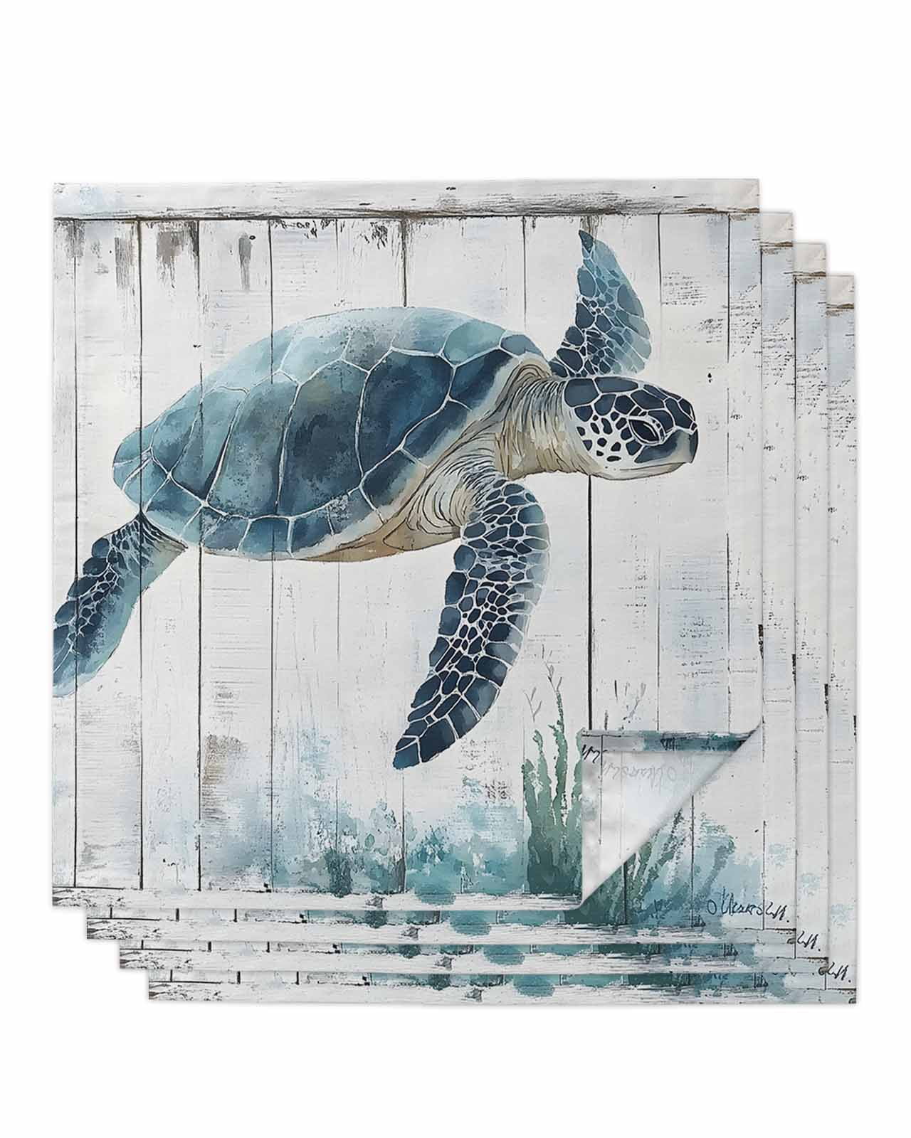 nqOlkjepod Sea Turtle Teal Blue Cloth Napkins Set of 4 Reusable Dinner ...