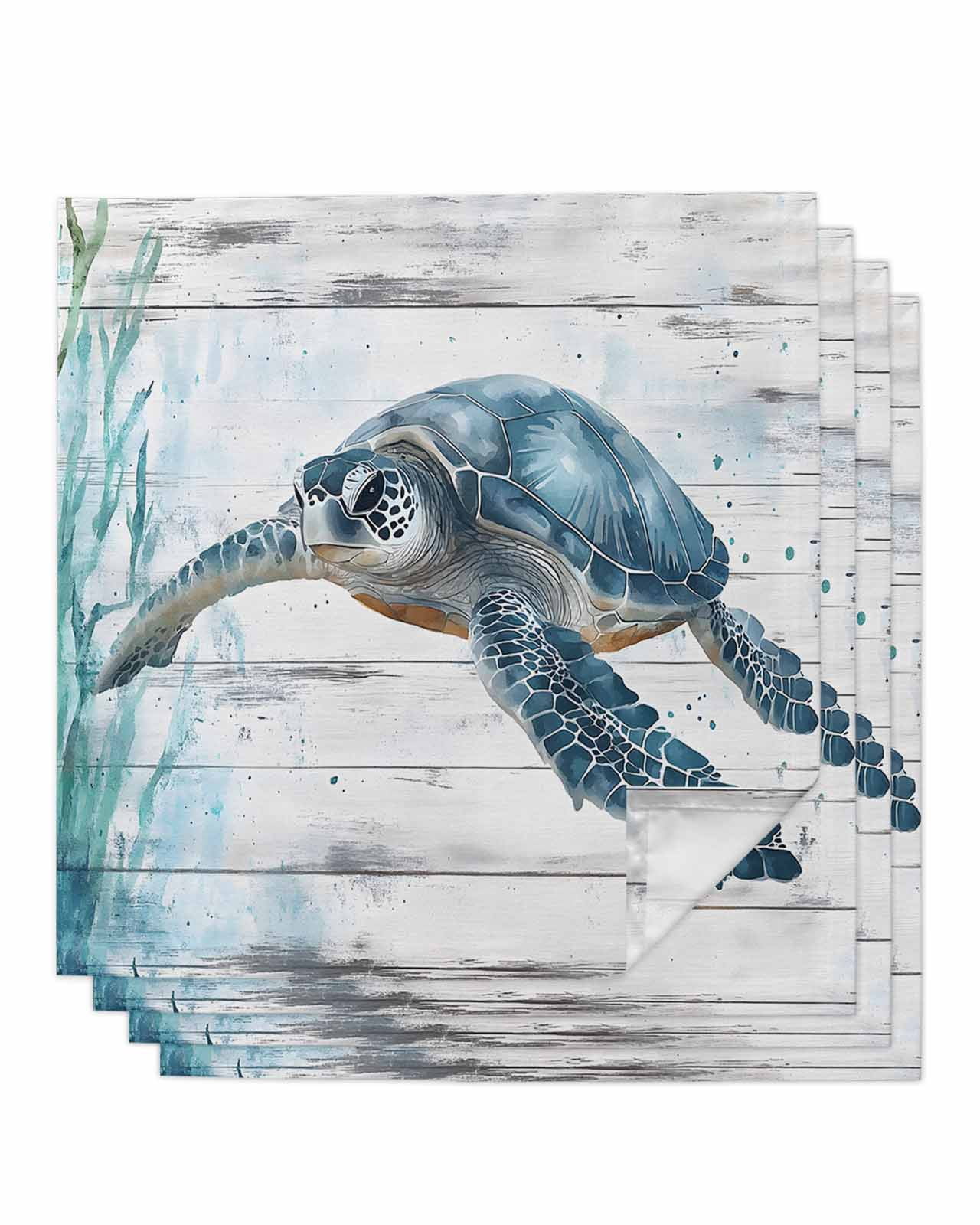 nqOlkjepod Sea Turtle Teal Green Cloth Napkins Set of 4 Reusable Dinner ...