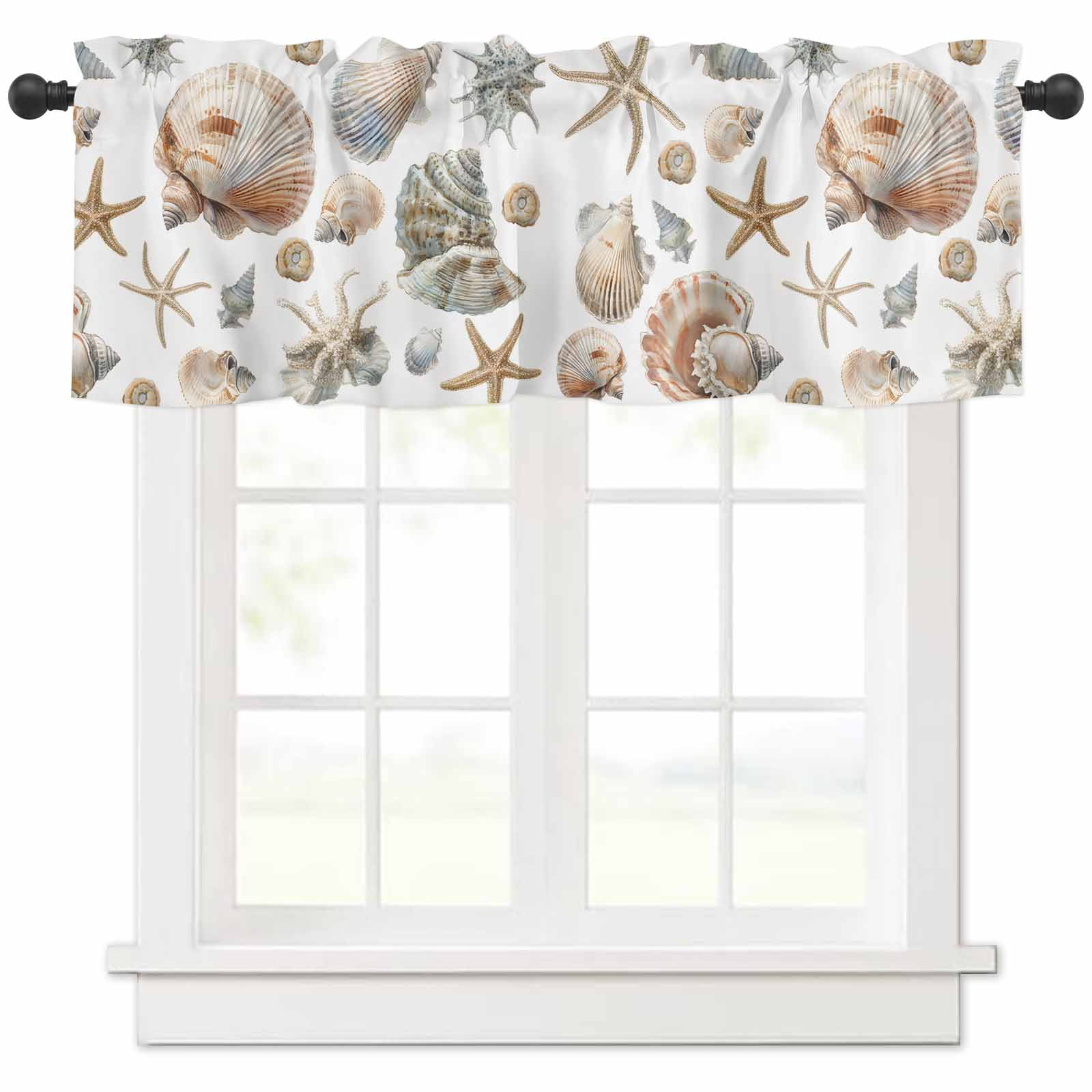 nqOlkjepod Seashell Coastal Farmhouse Short Window Curtain Valances ...
