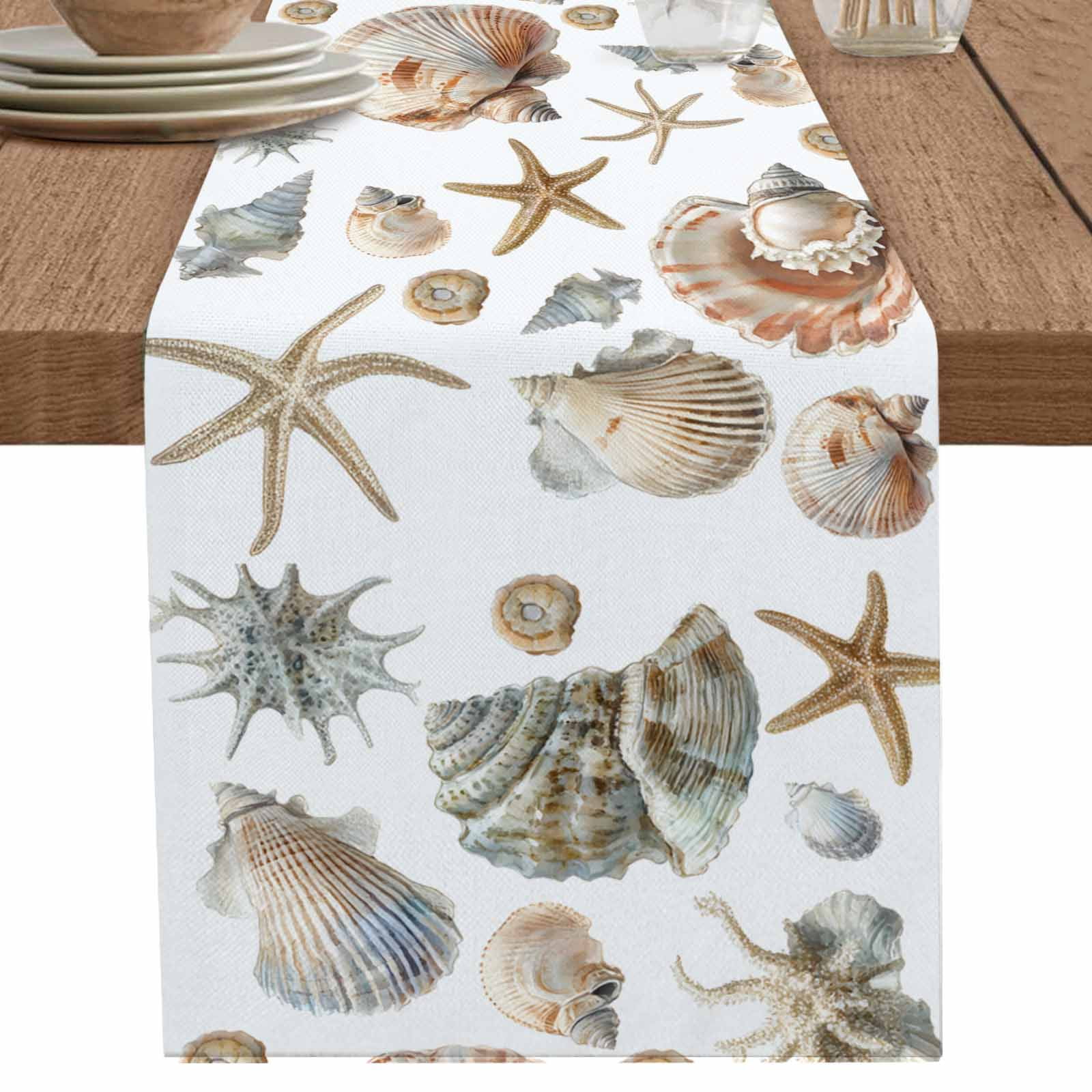nqOlkjepod Seashell Coastal Table Runner 48 Inches Long Farmhouse Dress ...
