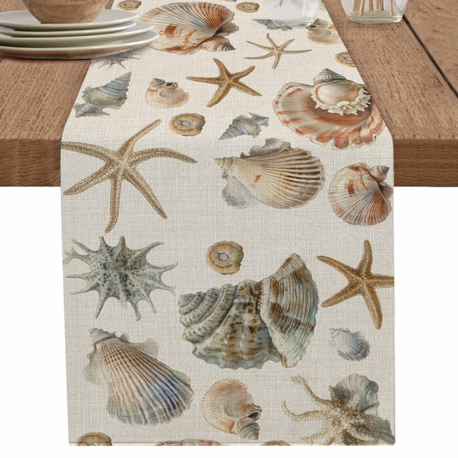 nqOlkjepod Seashell Coastal Table Runner 70 Inches Long Farmhouse Dress ...
