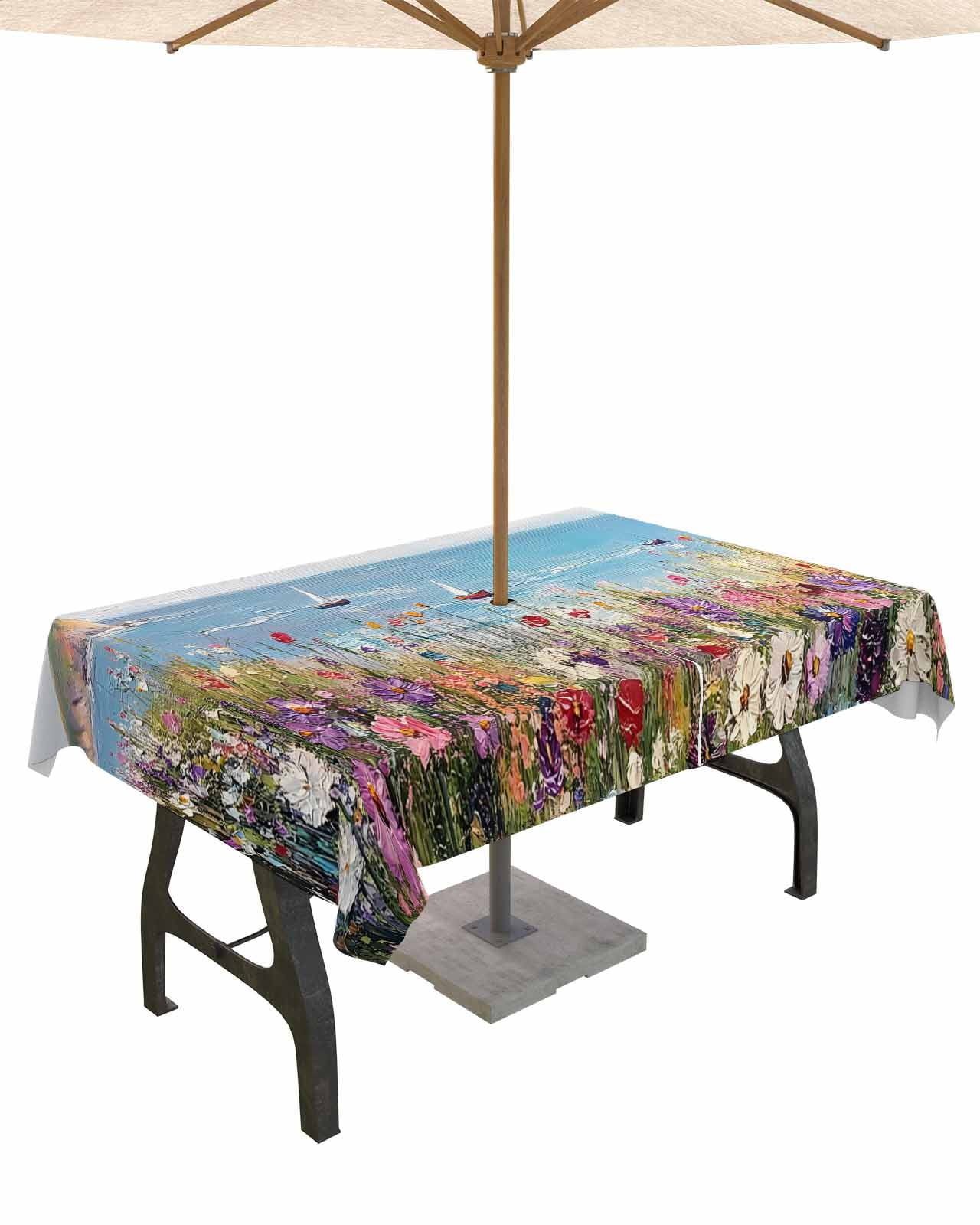 nqOlkjepod Seaside Wildflowers Outdoor Tablecloth with Umbrella Hole ...