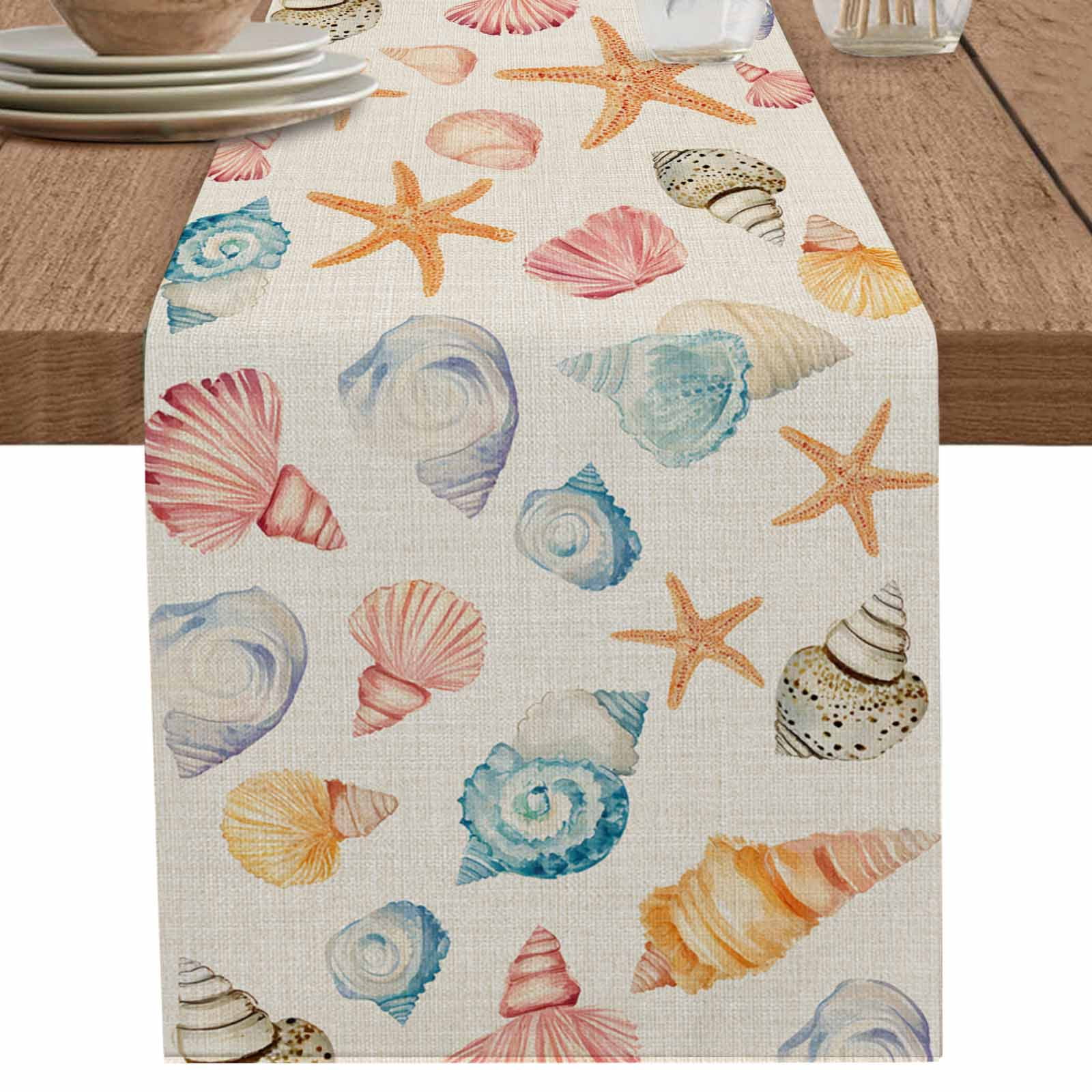 nqOlkjepod Shell Starfish Coastal Table Runner 72 Inches Long Farmhouse ...