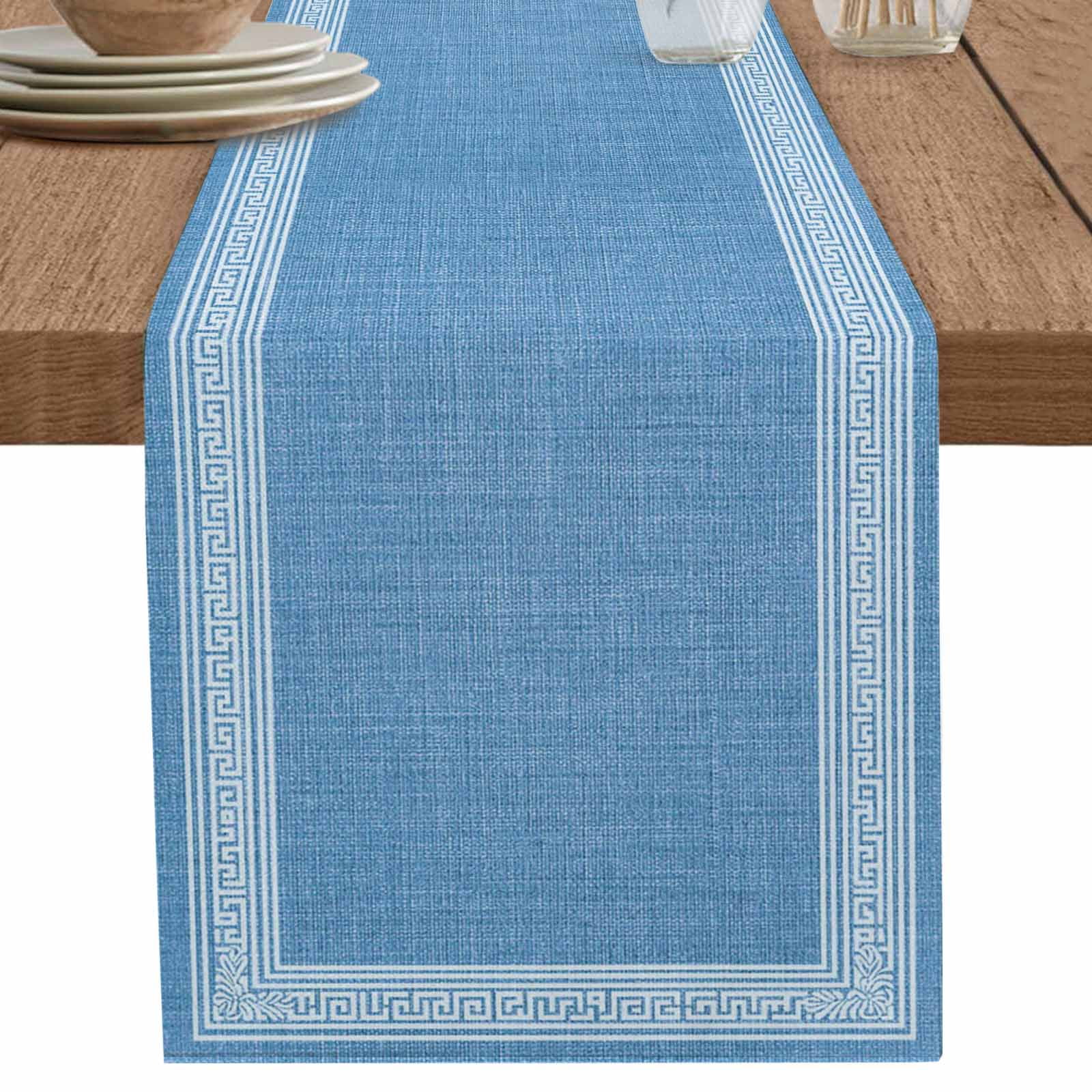 nqOlkjepod Sky Blue Retro Greek Key Table Runner 70 Inches Long ...