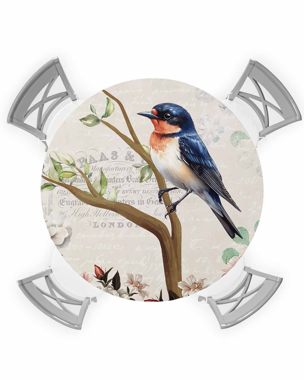 nqOlkjepod Spring Bird Branch Round Tablecloth, Fitted Table Cover with ...