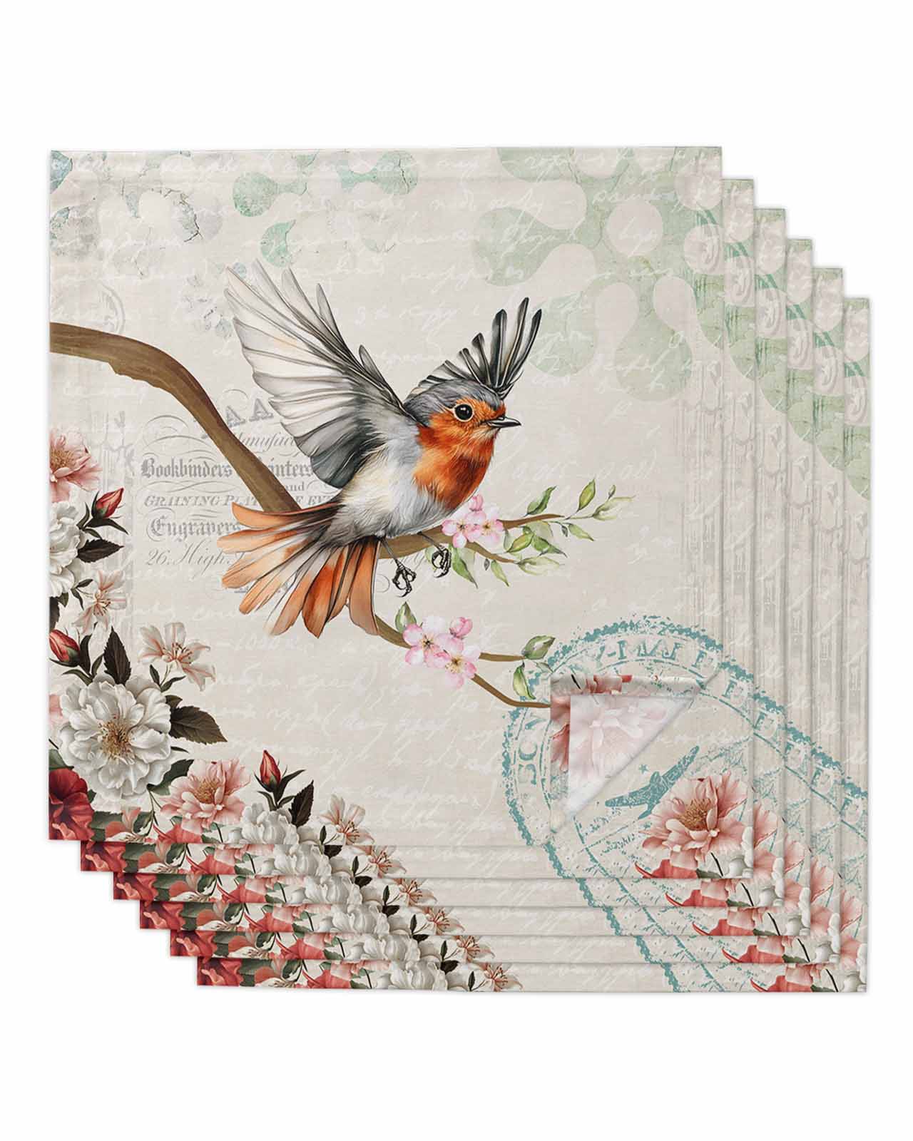 nqOlkjepod Spring Bird Cloth Napkins Set of 6 Reusable Dinner Napkins ...