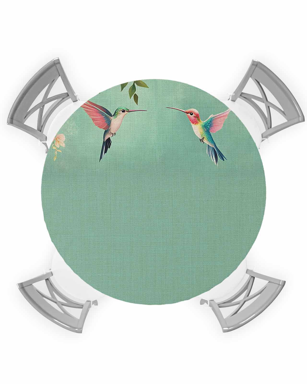 nqOlkjepod Spring Bird Flowers Round Tablecloth, Fitted Table Cover ...