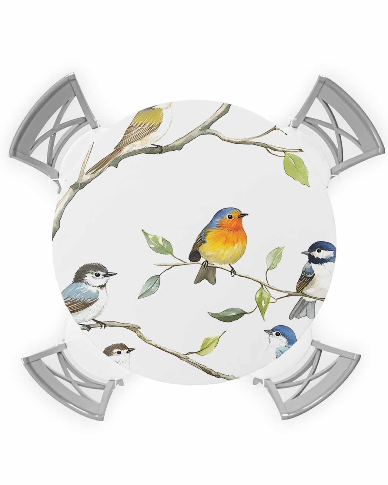 nqOlkjepod Spring Bird Round Tablecloth, Fitted Table Cover with ...