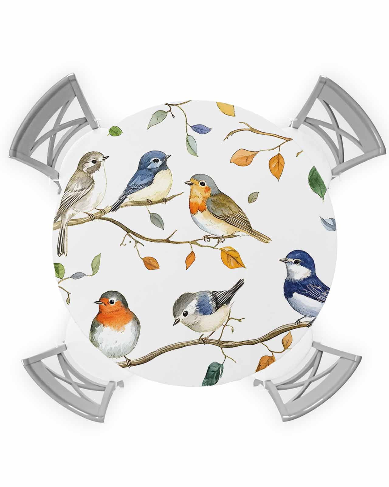 nqOlkjepod Spring Bird Round Tablecloth, Fitted Table Cover with ...