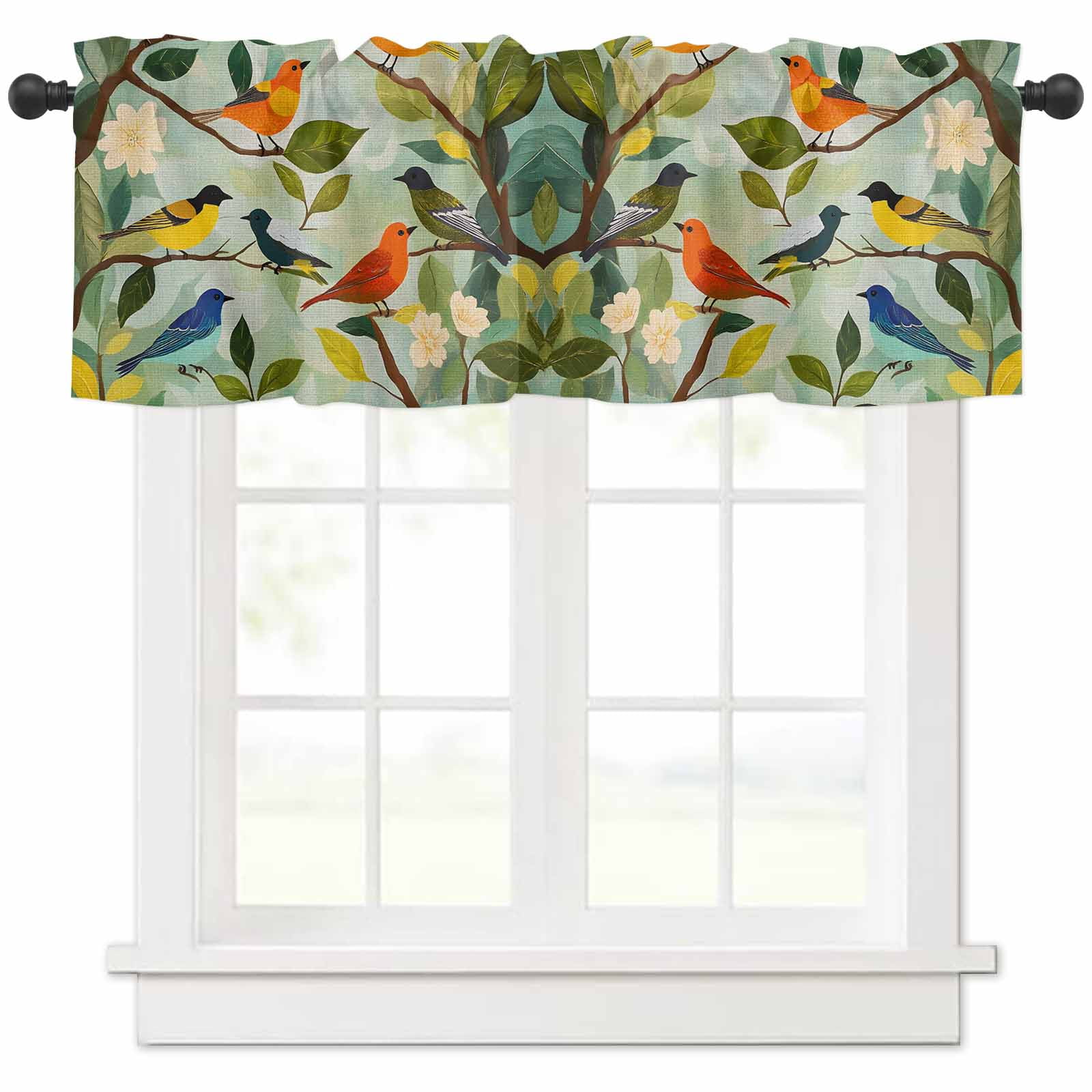 nqOlkjepod Spring Birds Leaves Farmhouse Short Window Curtain Valances ...