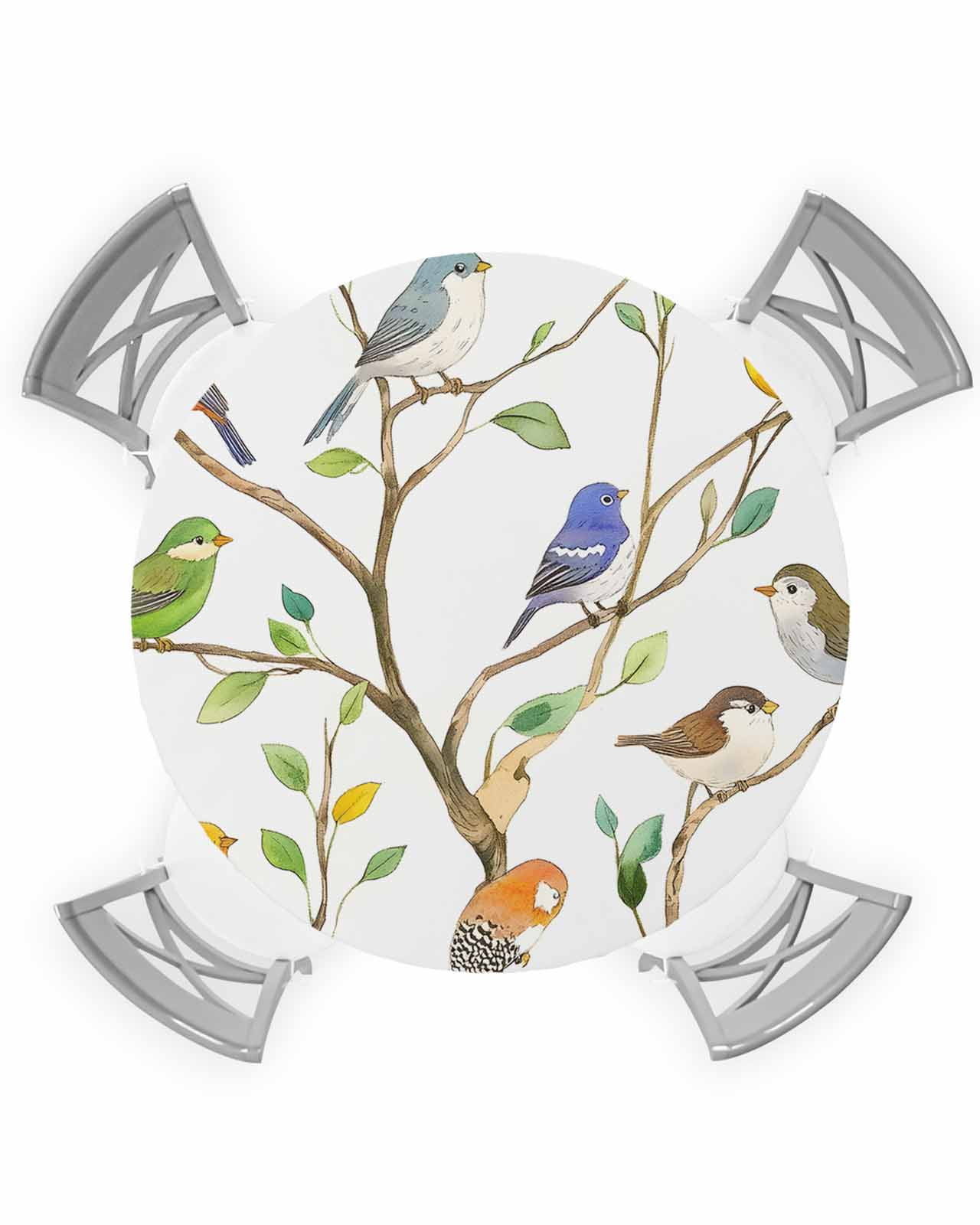 nqOlkjepod Spring Birds Round Tablecloth, Fitted Table Cover with ...