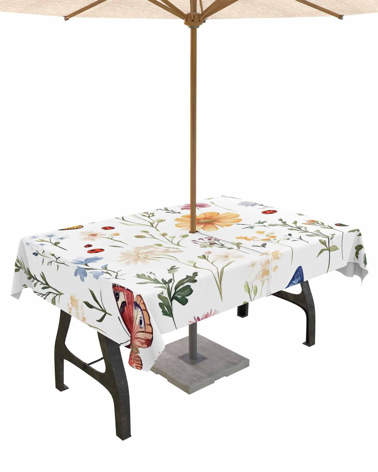 nqOlkjepod Spring Blossom Floral Outdoor Tablecloth with Umbrella Hole ...