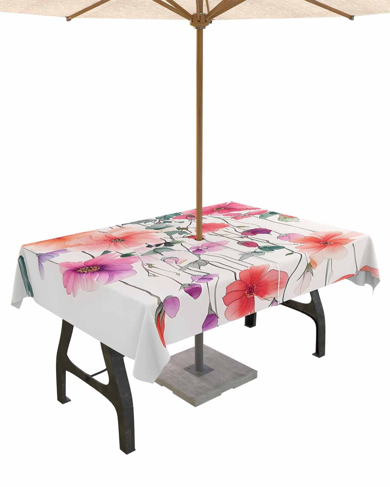 nqOlkjepod Spring Botanical Florals Outdoor Tablecloth with Umbrella ...