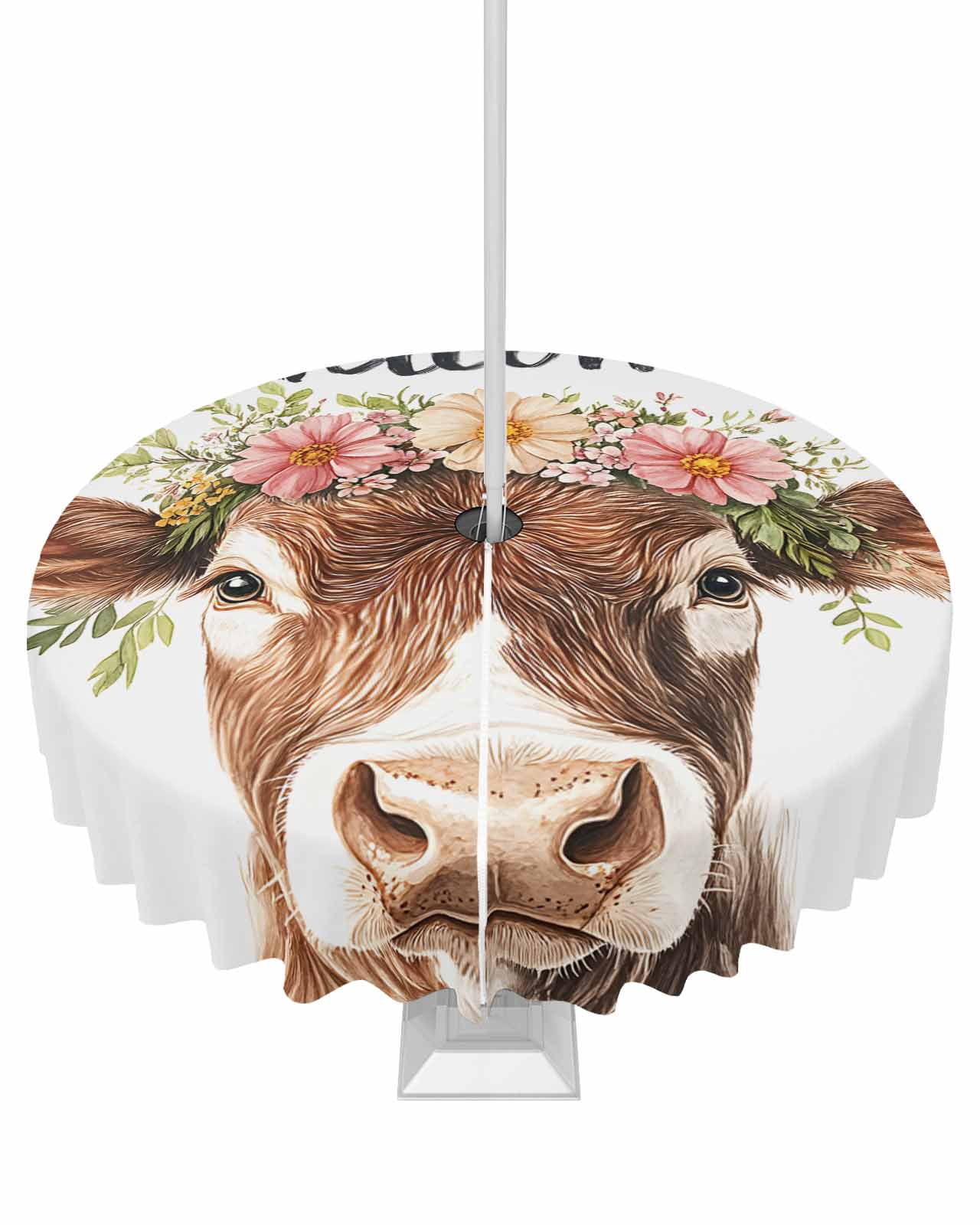 nqOlkjepod Spring Cow Outdoor Tablecloth with Umbrella Hole & Zipper ...