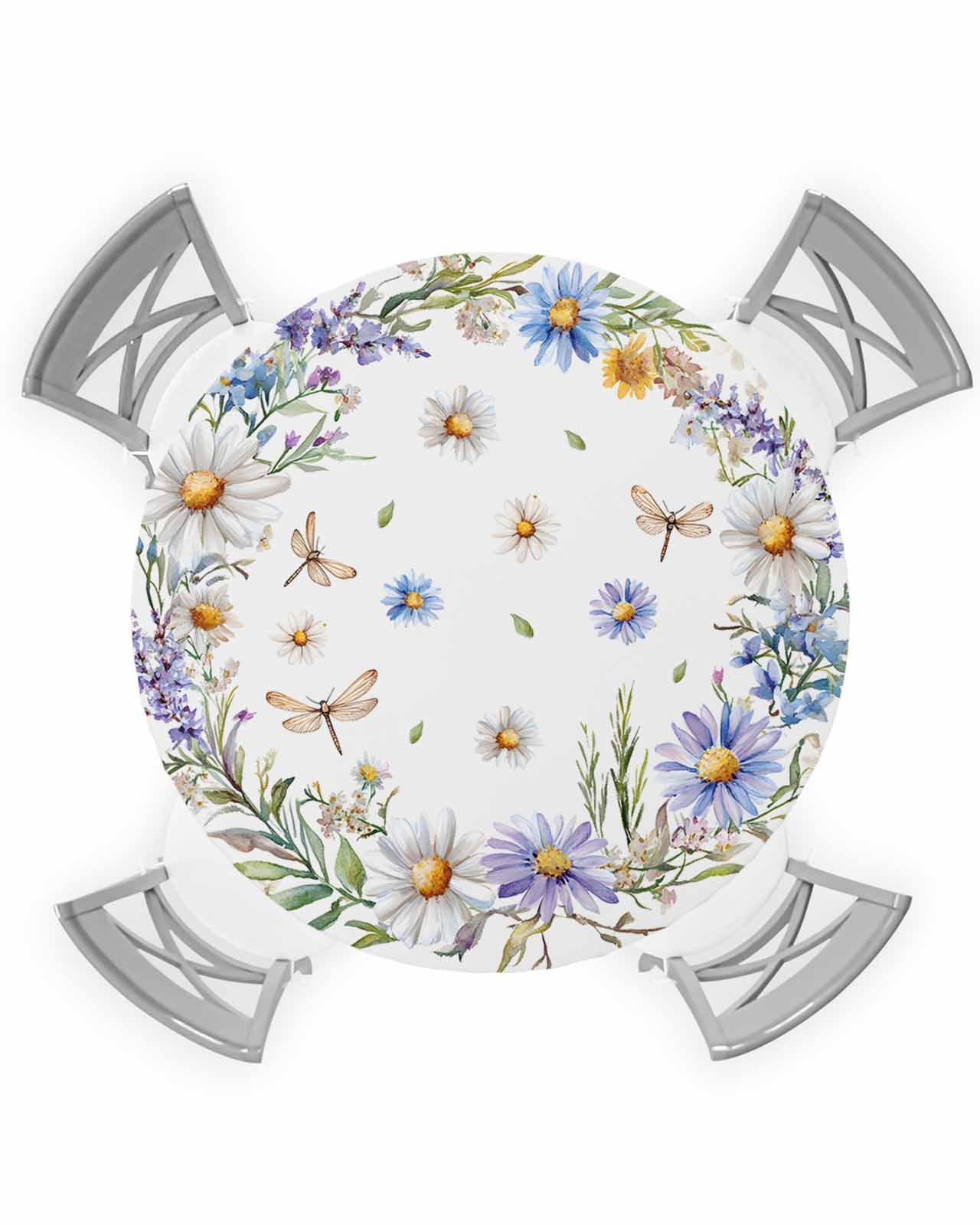 nqOlkjepod Spring Daisy Floral Round Tablecloth, Fitted Table Cover ...