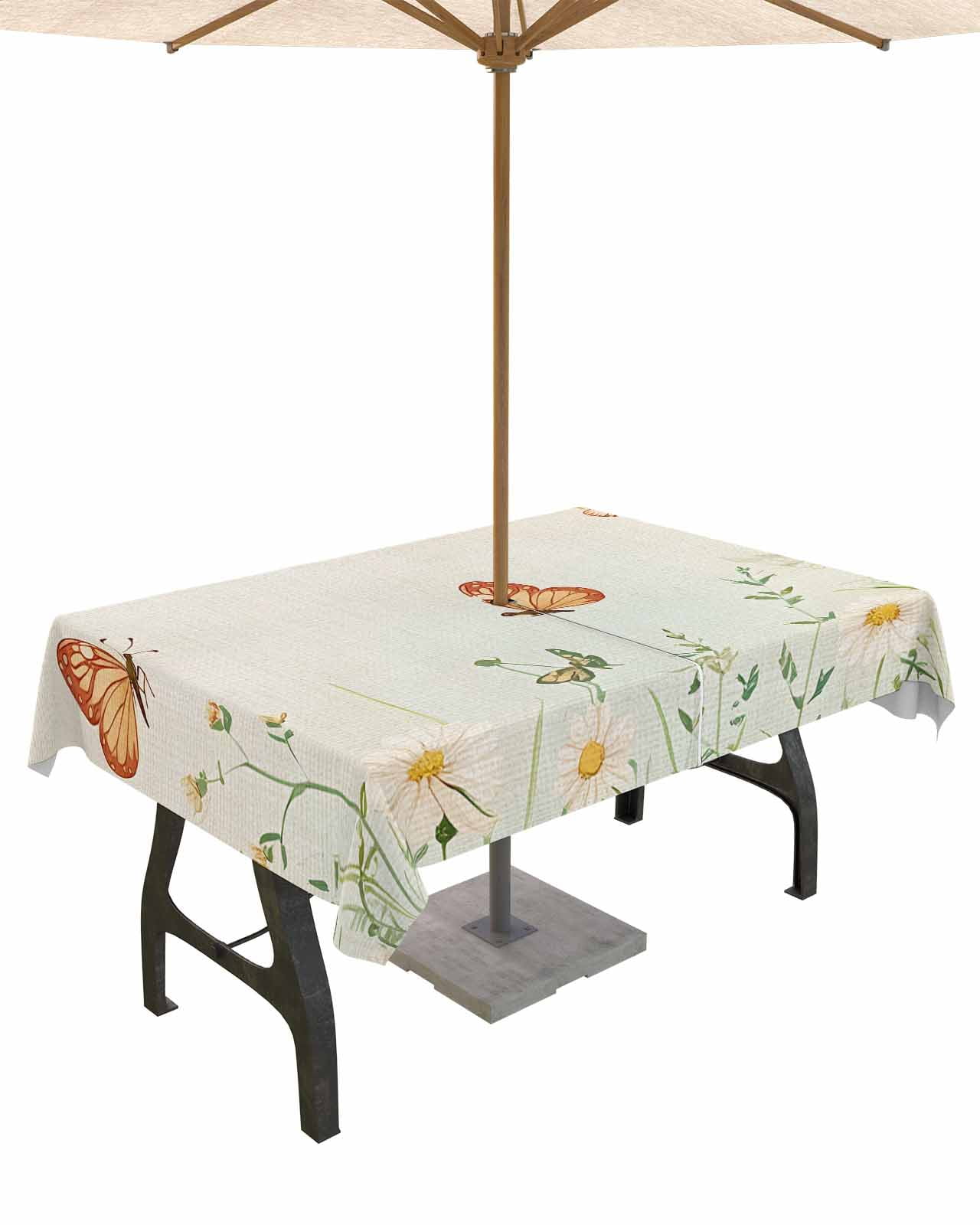 nqOlkjepod Spring Daisy Outdoor Tablecloth with Umbrella Hole & Zipper ...