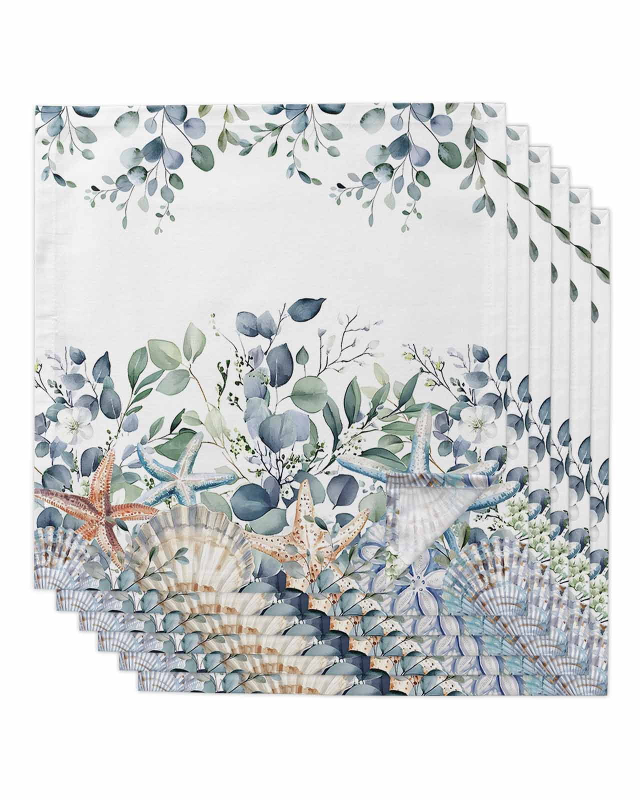 nqOlkjepod Spring Eucalyptus Coastal Cloth Napkins Set of 6 Reusable ...