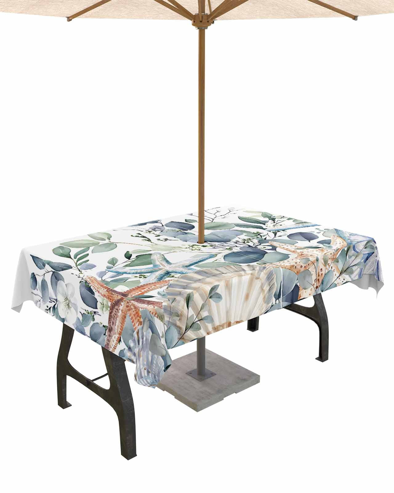 nqOlkjepod Spring Eucalyptus Coastal Outdoor Tablecloth with Umbrella ...