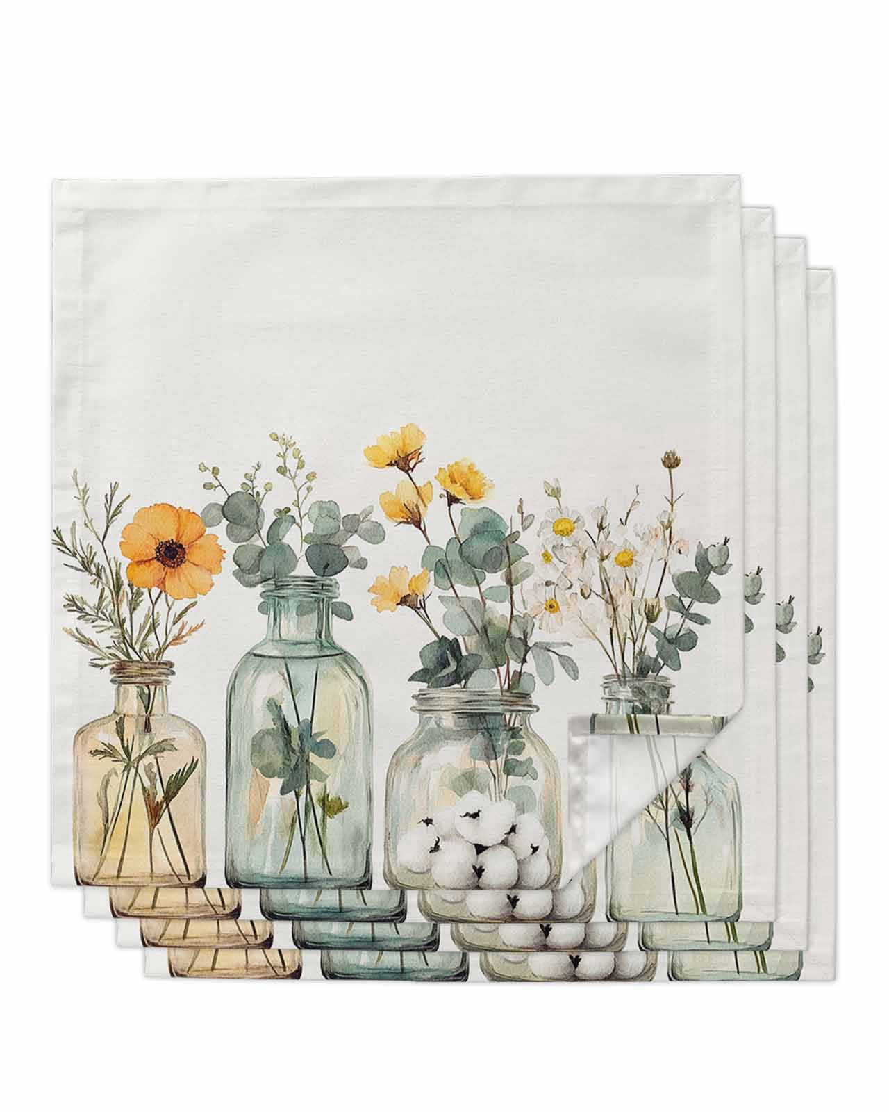 nqOlkjepod Spring Floral Cloth Napkins Set of 4 Reusable Dinner Napkins ...