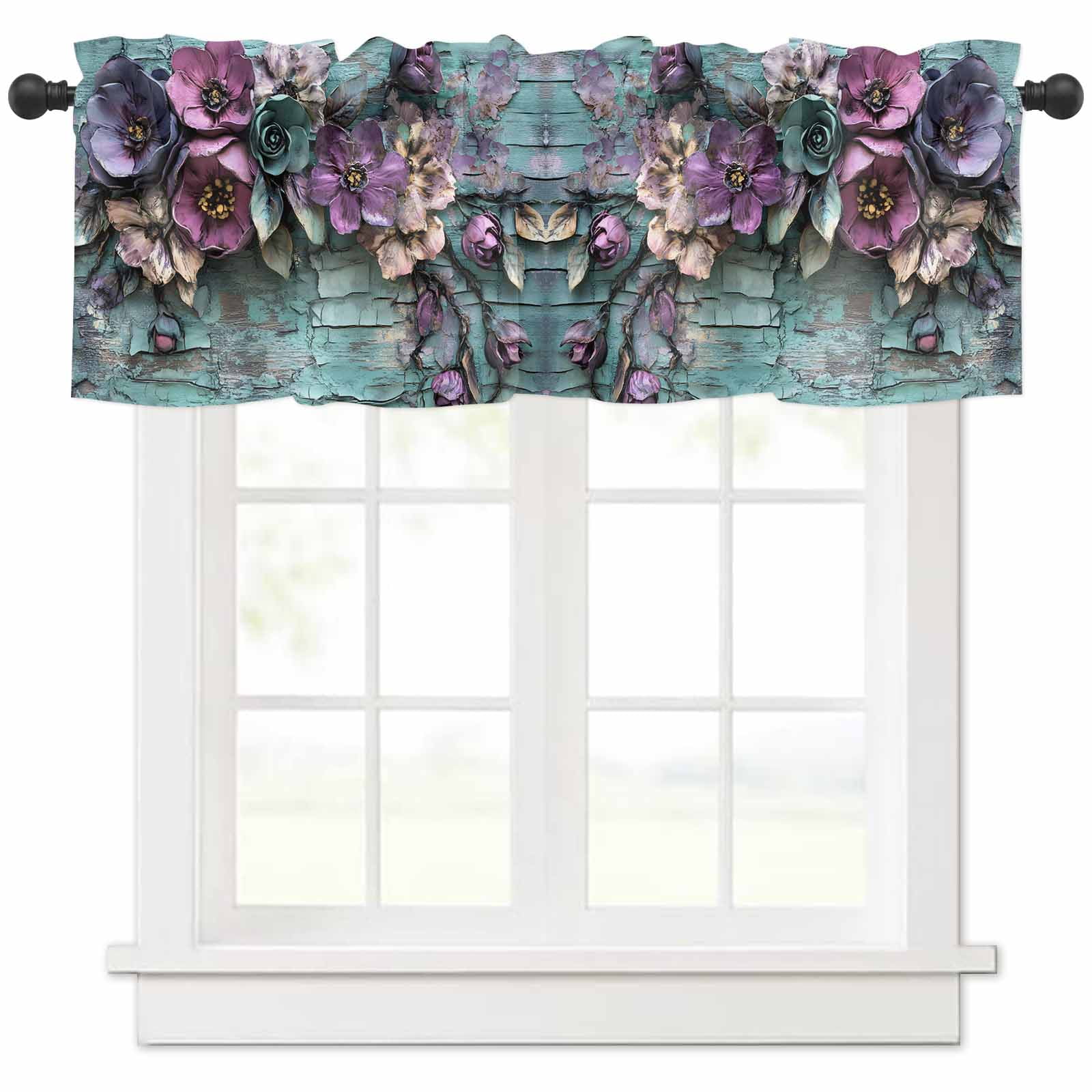 nqOlkjepod Spring Floral Farmhouse Short Window Curtain Valances, Blue ...
