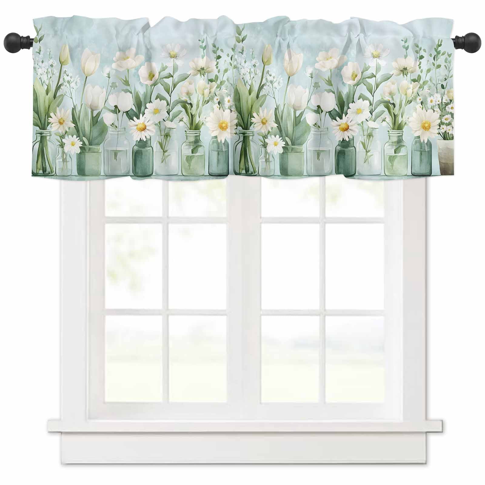 nqOlkjepod Spring Floral Farmhouse Short Window Curtain Valances ...