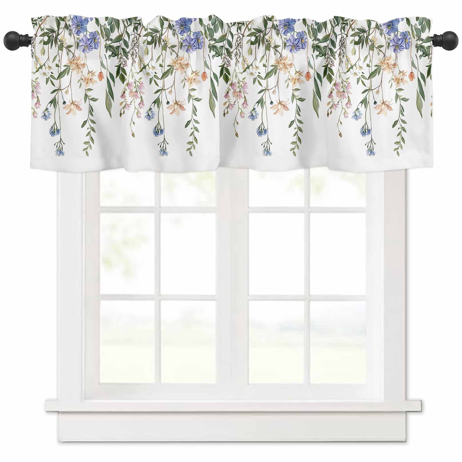 nqOlkjepod Spring Floral Leaves Farmhouse Short Window Curtain Valances ...