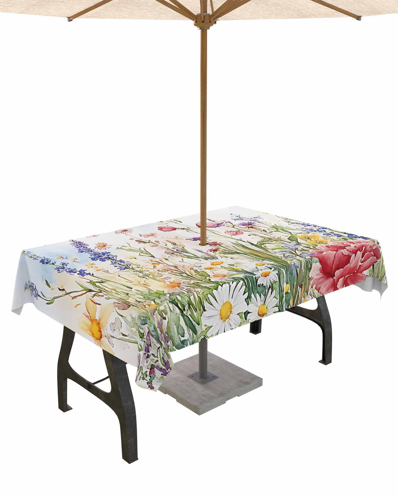nqOlkjepod Spring Floral Outdoor Tablecloth with Umbrella Hole & Zipper ...
