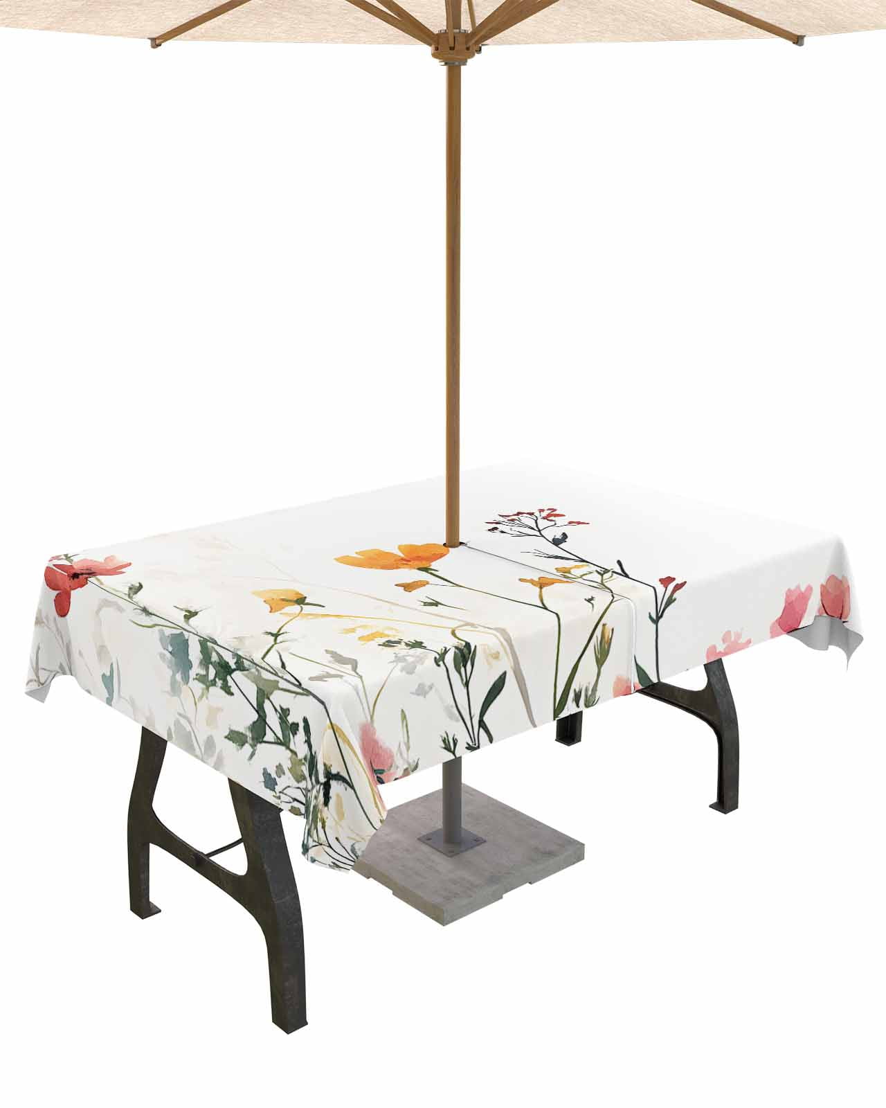 nqOlkjepod Spring Floral Outdoor Tablecloth with Umbrella Hole & Zipper ...
