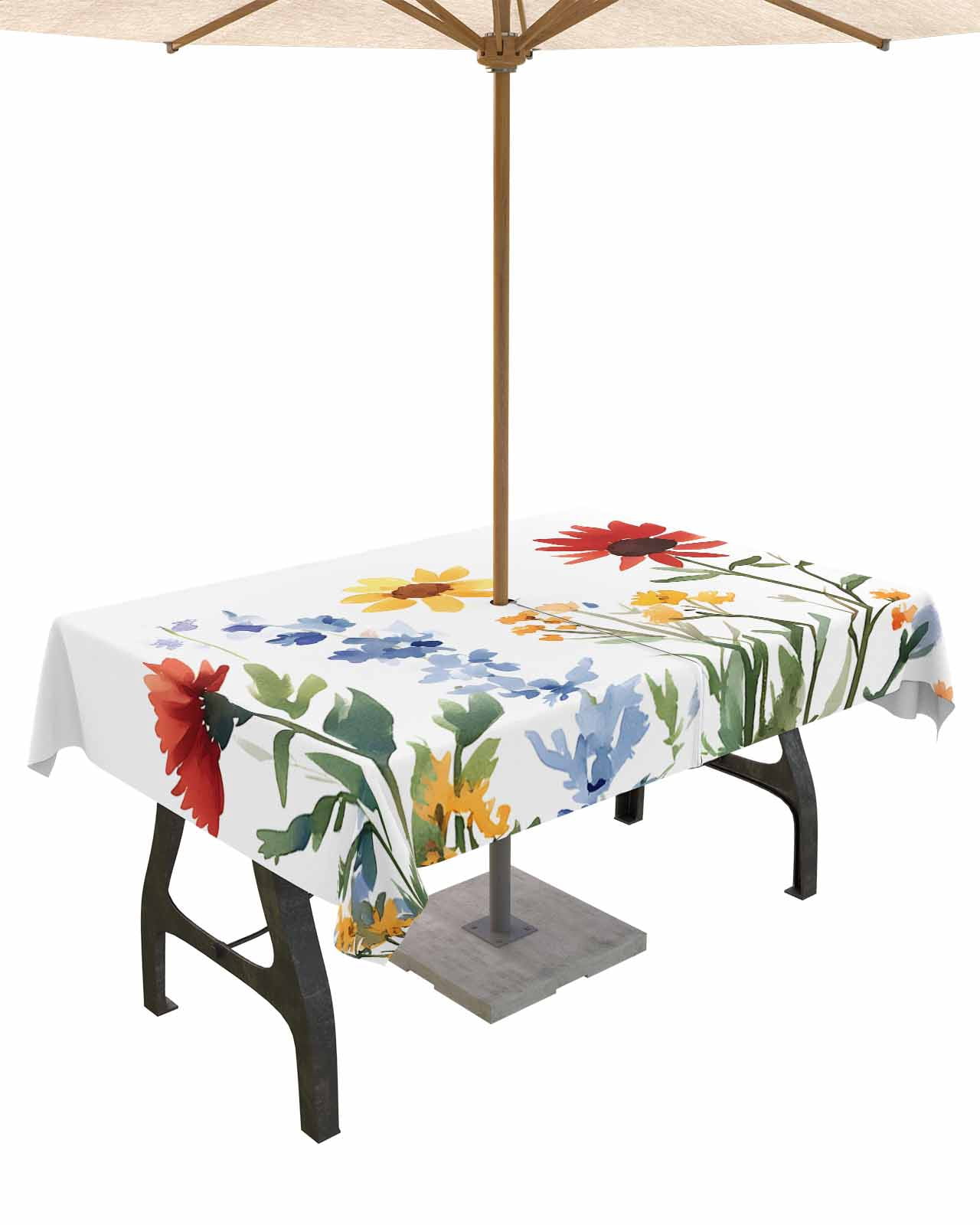 nqOlkjepod Spring Floral Outdoor Tablecloth with Umbrella Hole & Zipper ...