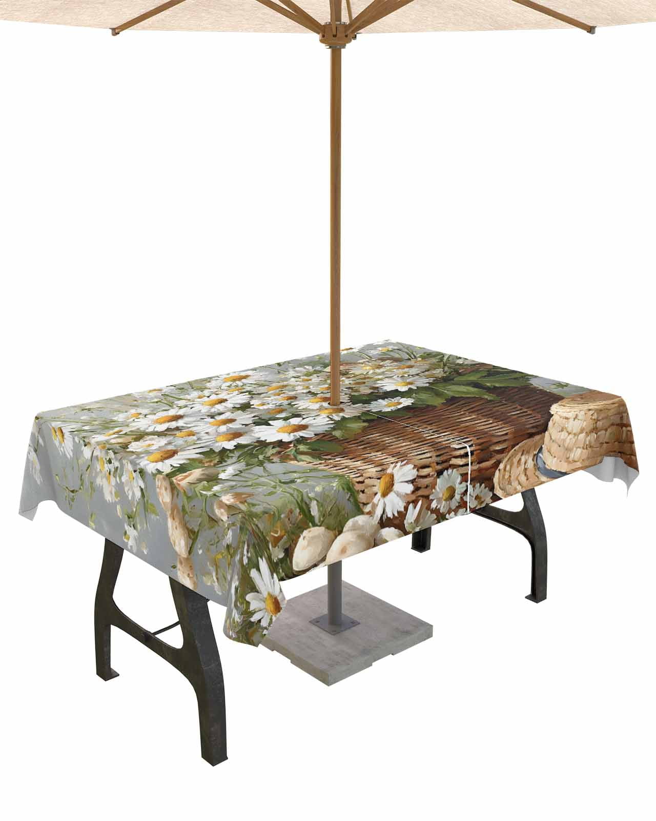 nqOlkjepod Spring Floral Outdoor Tablecloth with Umbrella Hole & Zipper ...