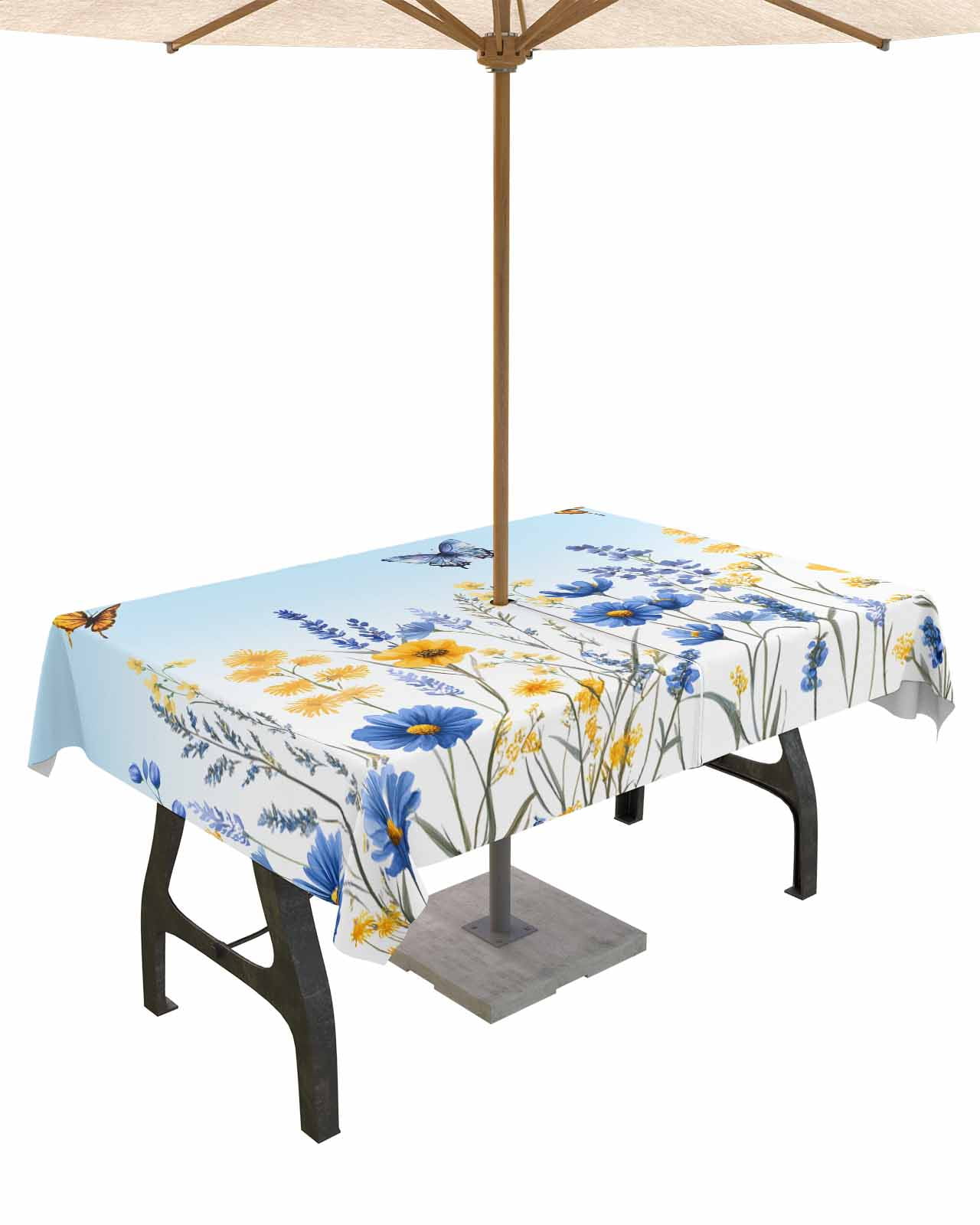 nqOlkjepod Spring Floral Outdoor Tablecloth with Umbrella Hole & Zipper ...
