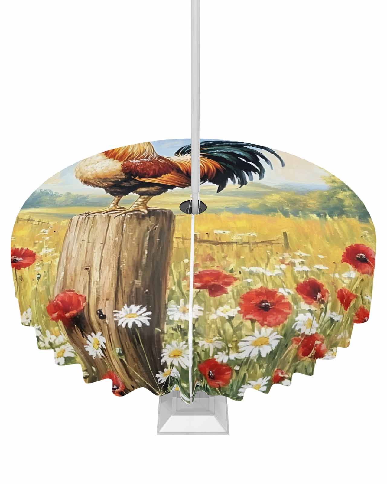 nqOlkjepod Spring Floral Rooster Outdoor Tablecloth with Umbrella Hole ...