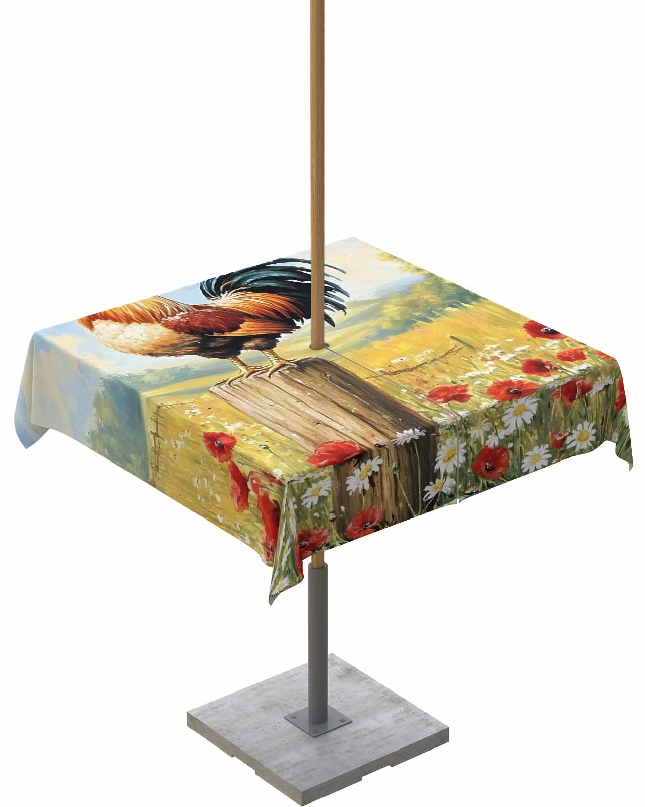 nqOlkjepod Spring Floral Rooster Outdoor Tablecloth with Umbrella Hole ...