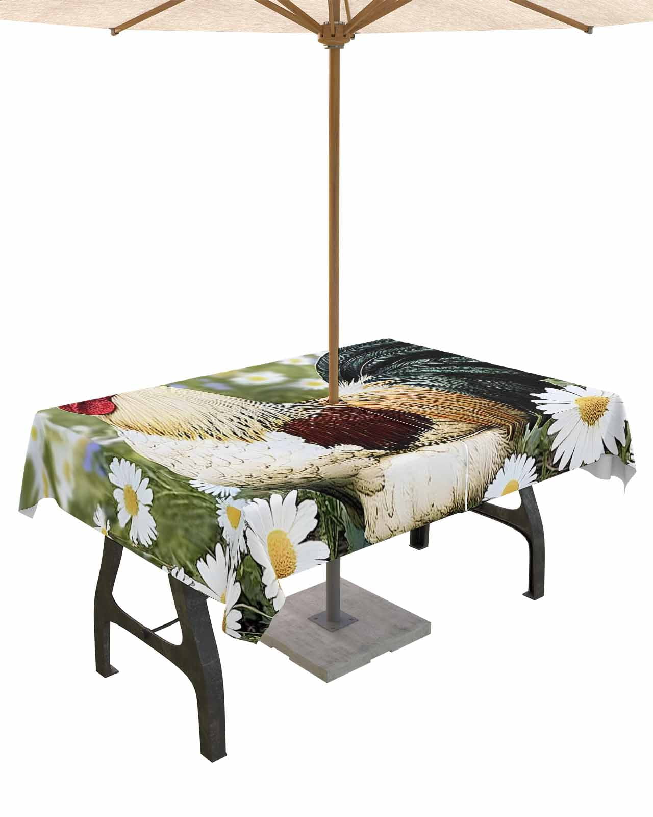 nqOlkjepod Spring Floral Rooster Outdoor Tablecloth with Umbrella Hole ...
