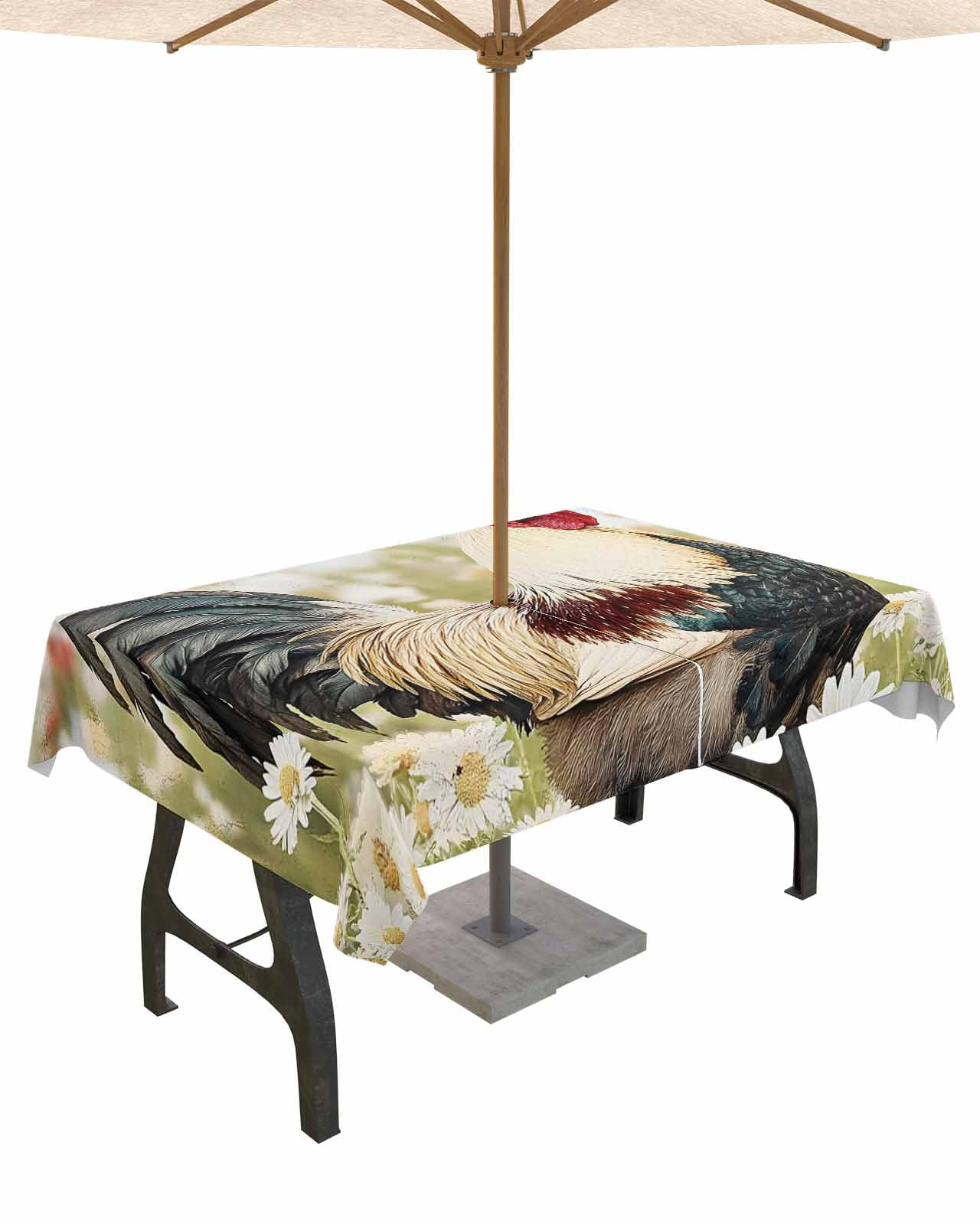 nqOlkjepod Spring Floral Rooster Outdoor Tablecloth with Umbrella Hole ...