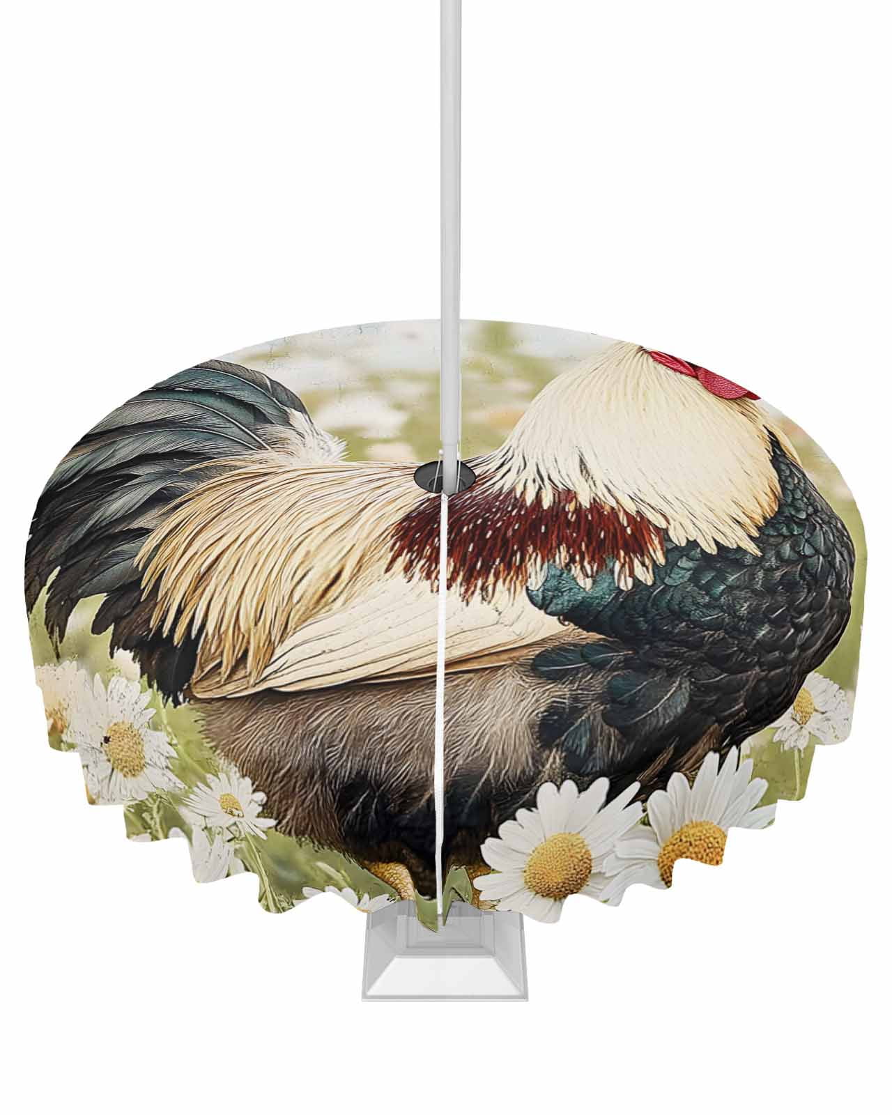 nqOlkjepod Spring Floral Rooster Outdoor Tablecloth with Umbrella Hole ...