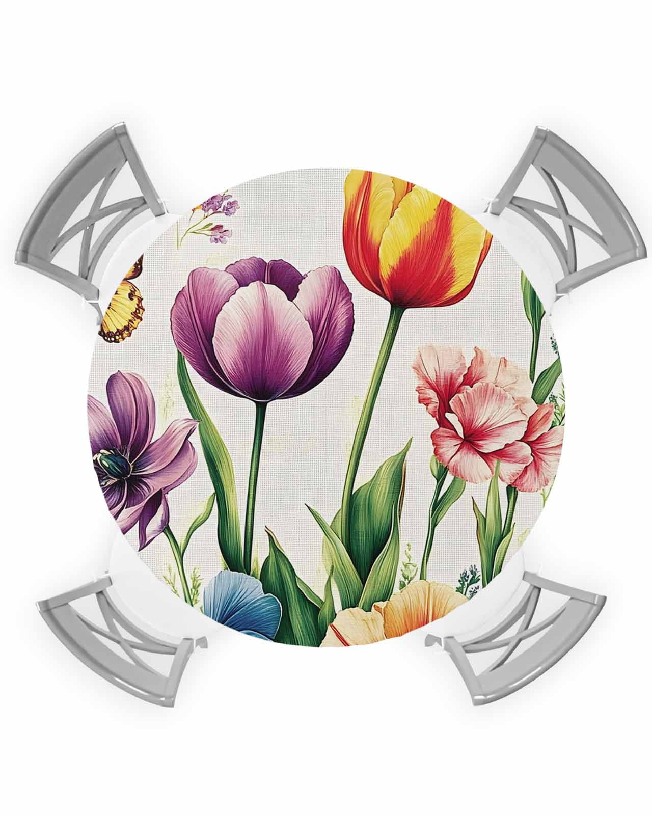 nqOlkjepod Spring Floral Round Tablecloth, Fitted Table Cover with ...