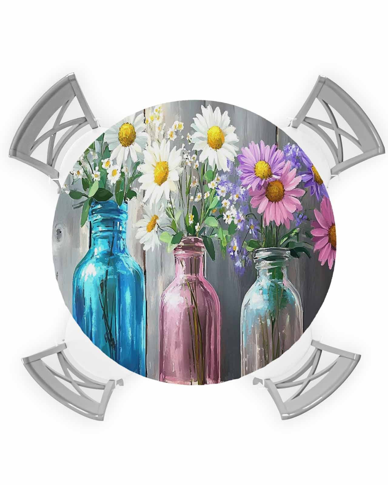 nqOlkjepod Spring Floral Round Tablecloth, Fitted Table Cover with ...