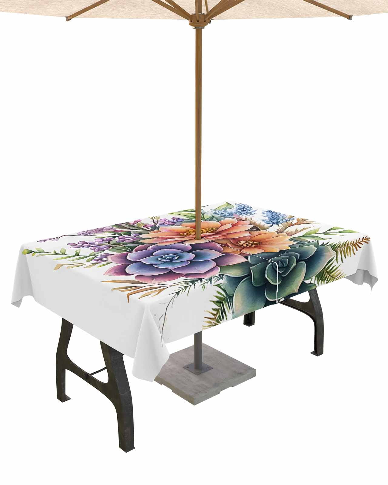 nqOlkjepod Spring Floral Succulents Outdoor Tablecloth with Umbrella ...